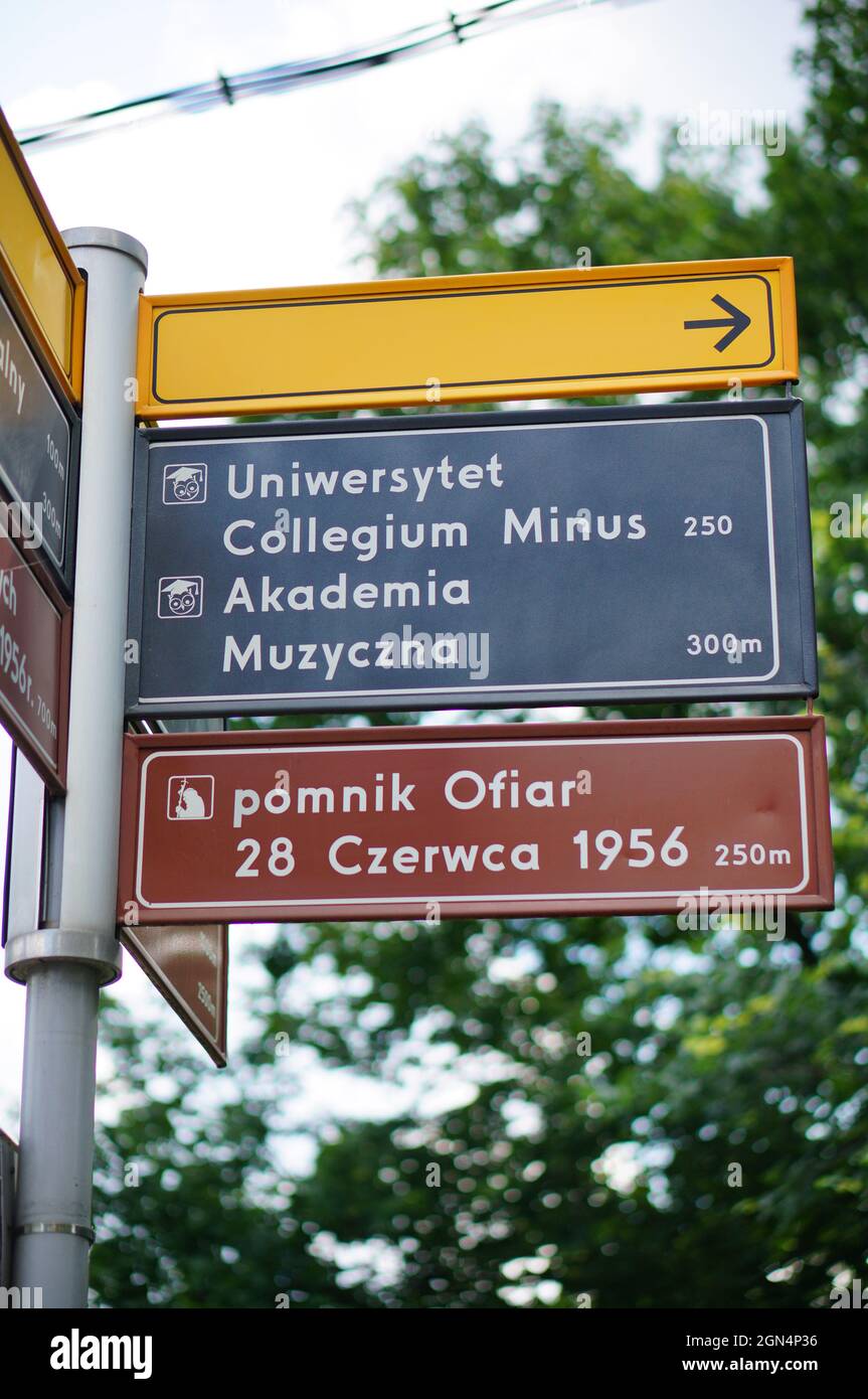 POZNAN, POLAND - Jul 12, 2017: A direction signs showing the way to ...