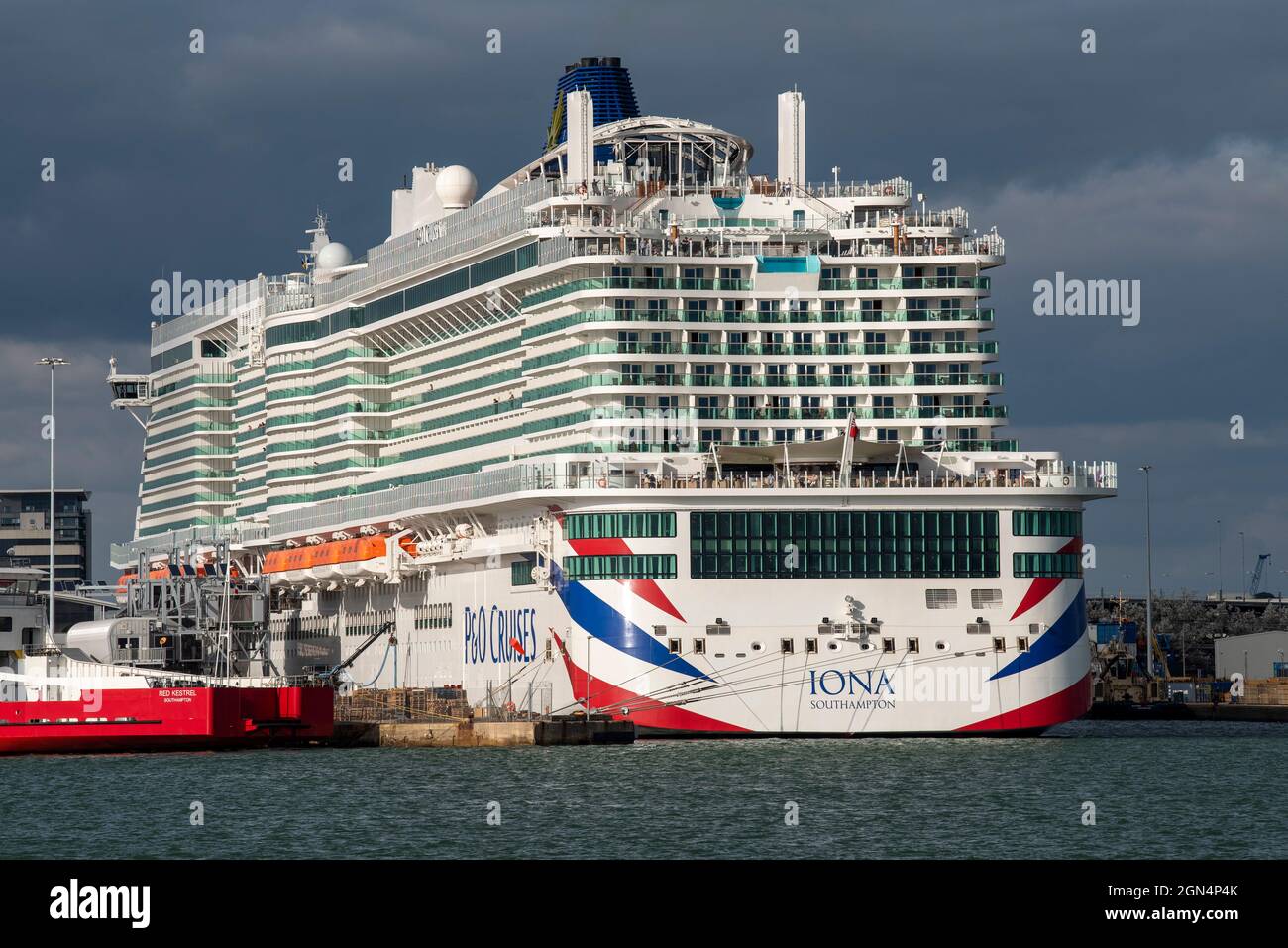 Southampton, England, UK. 2021. Iona cruise ship berthed in her dock ...