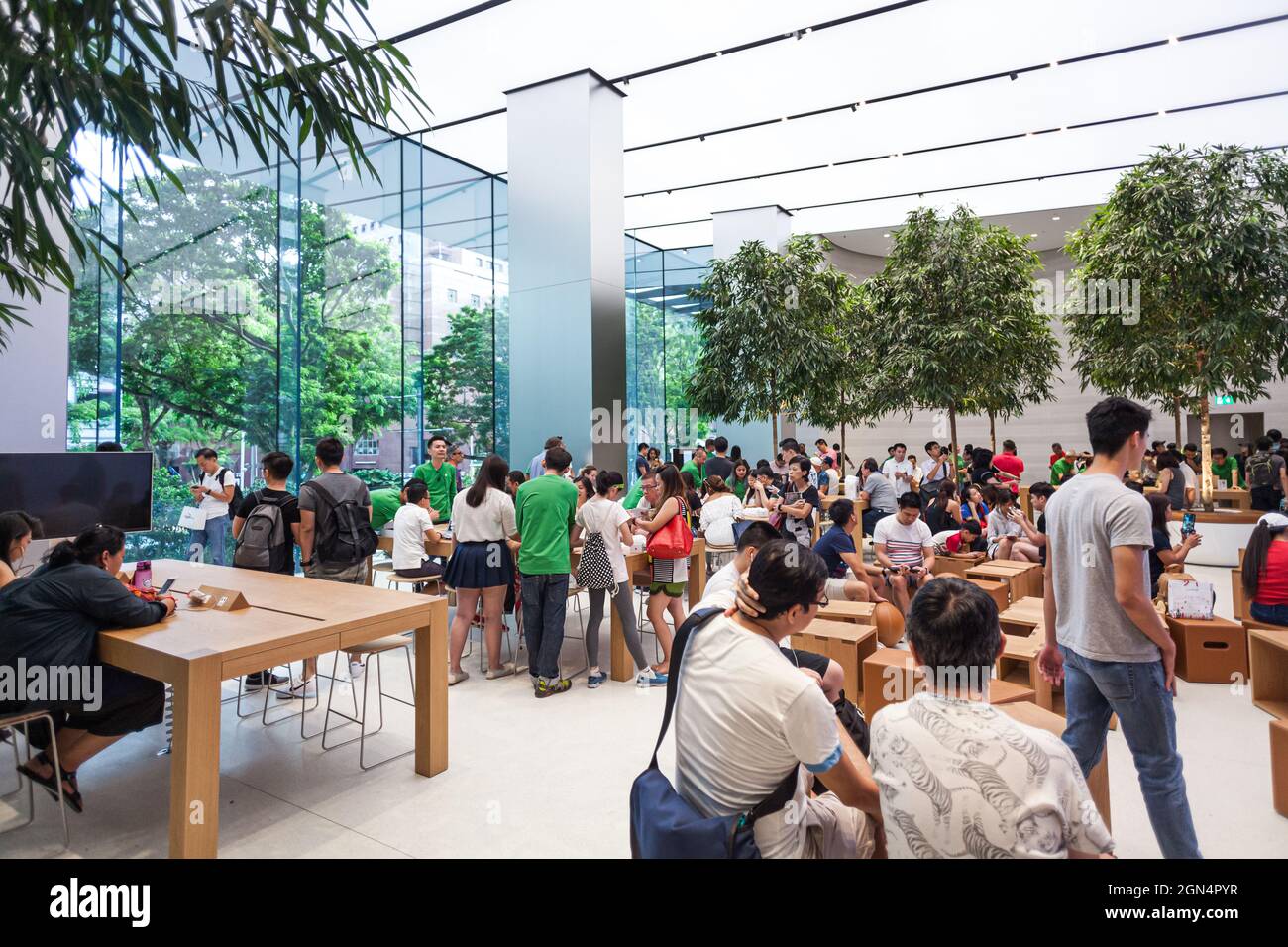 SINGAPORE - MAY 28, 2017: Second floor of the new Apple Store in ...