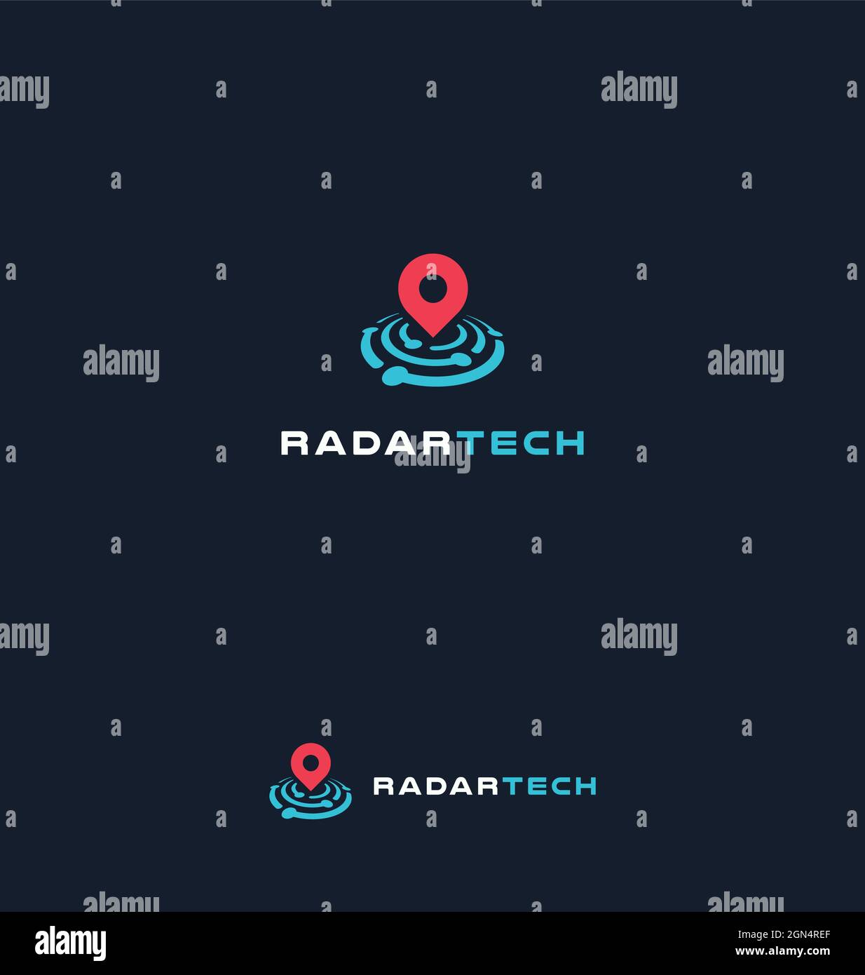 Radar tech vector logo concept, search engine, placemark icon, find ...