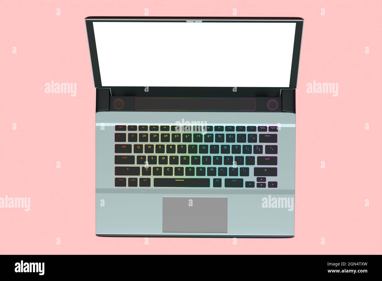 3d rendering of modern silver gaming laptop with rgb lights isolated on ...