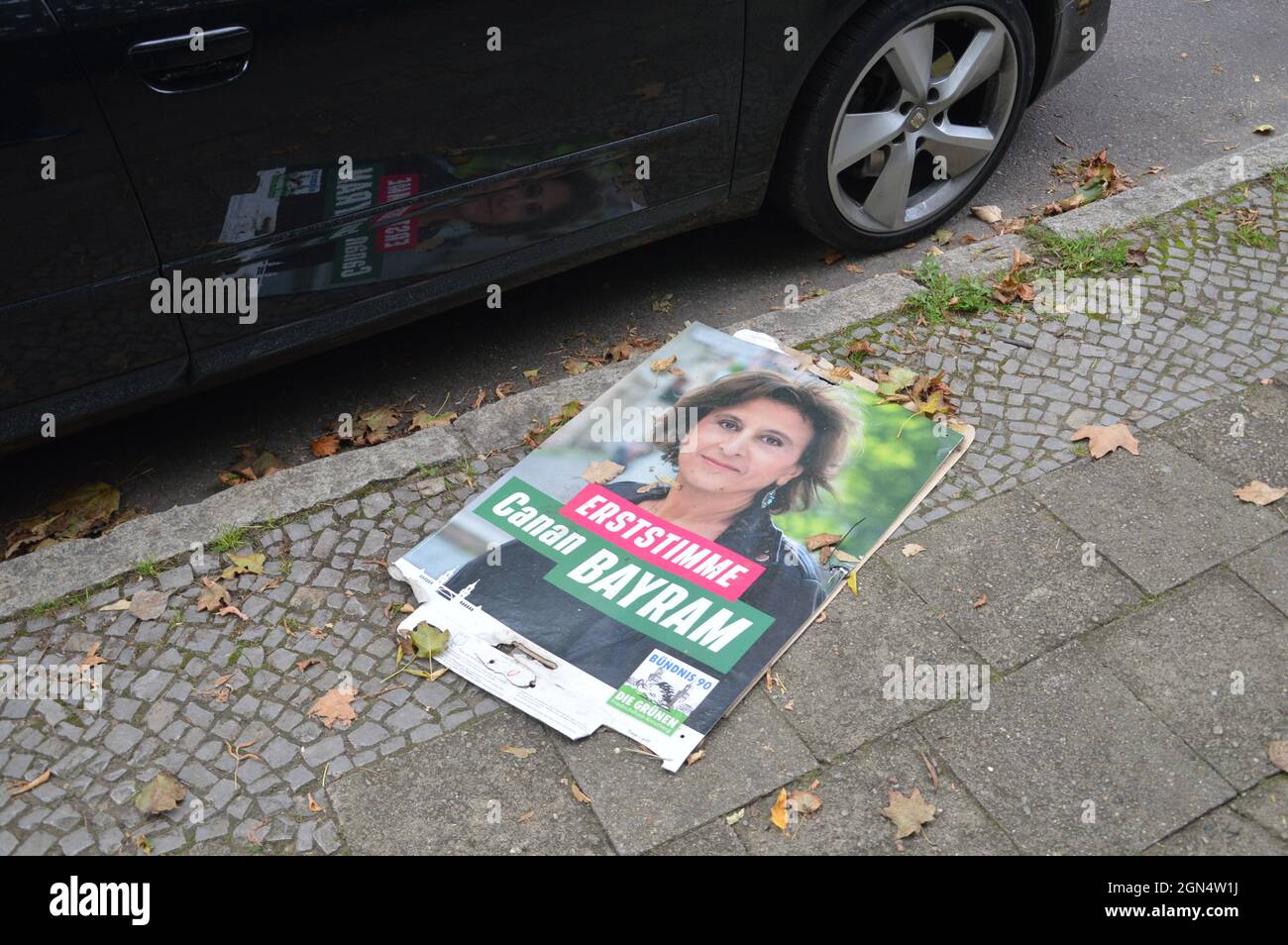 Campaign posters of Canan Bayram at Syringenweg in Prenzlauer Berg in ...