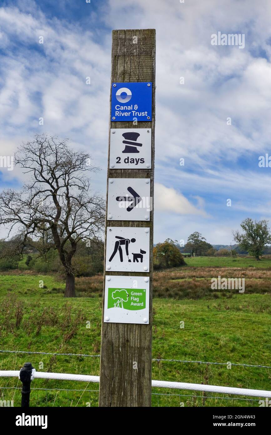 A Canal and River Trust sign post, Cheshire, England, UK Stock Photo ...