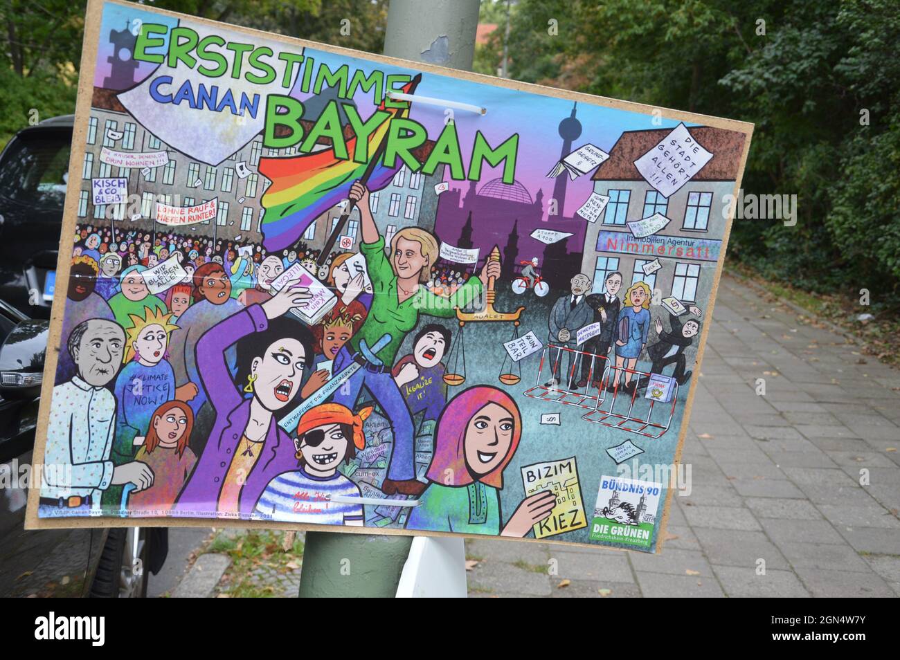 Campaign posters of Canan Bayram at Syringenweg in Prenzlauer Berg in ...