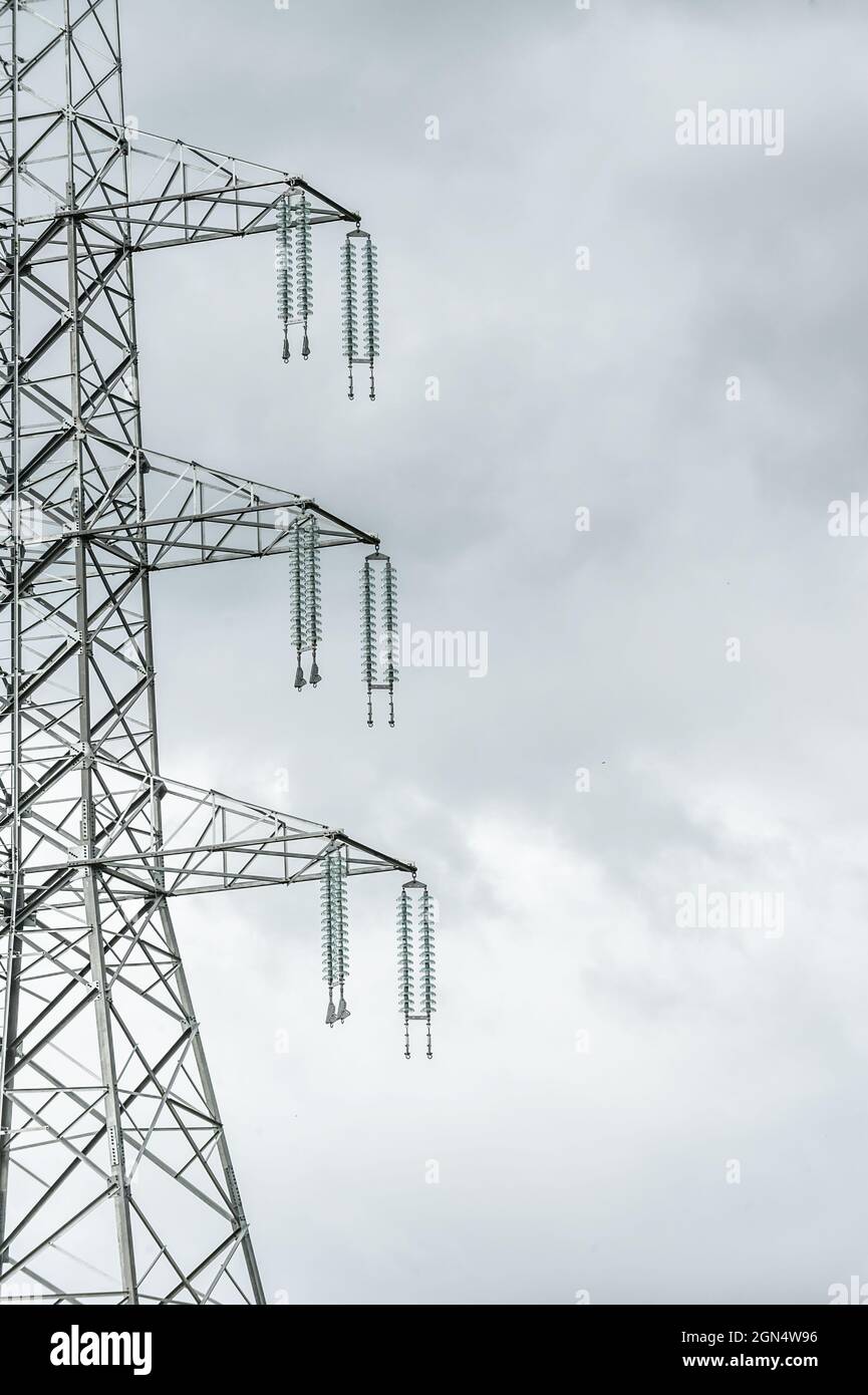 High voltage post. High-Voltage tower sky background . transmission ...