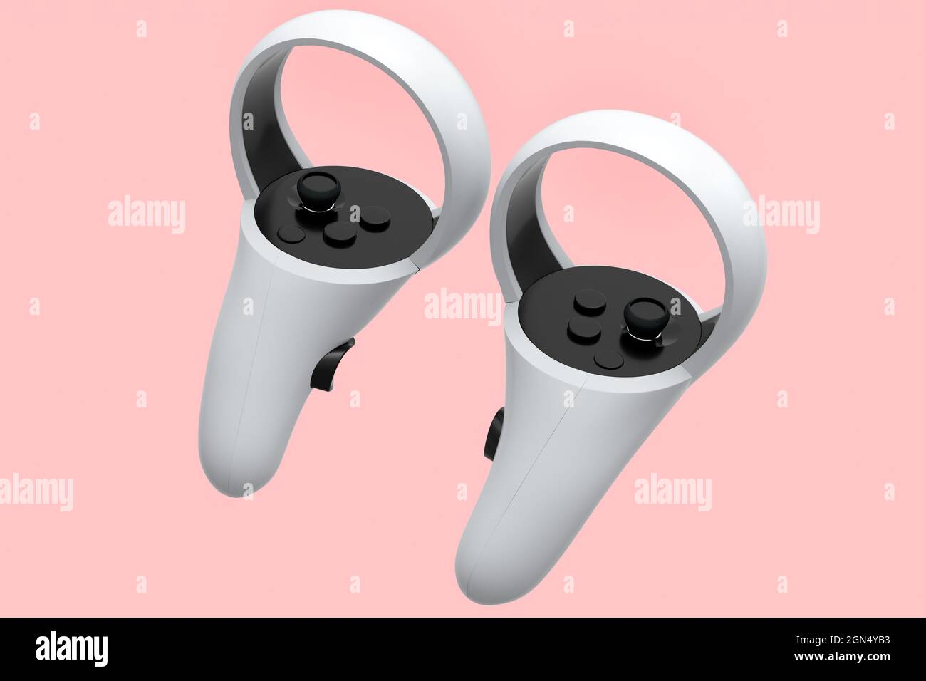 Virtual reality white controllers for online and cloud gaming on pink ...