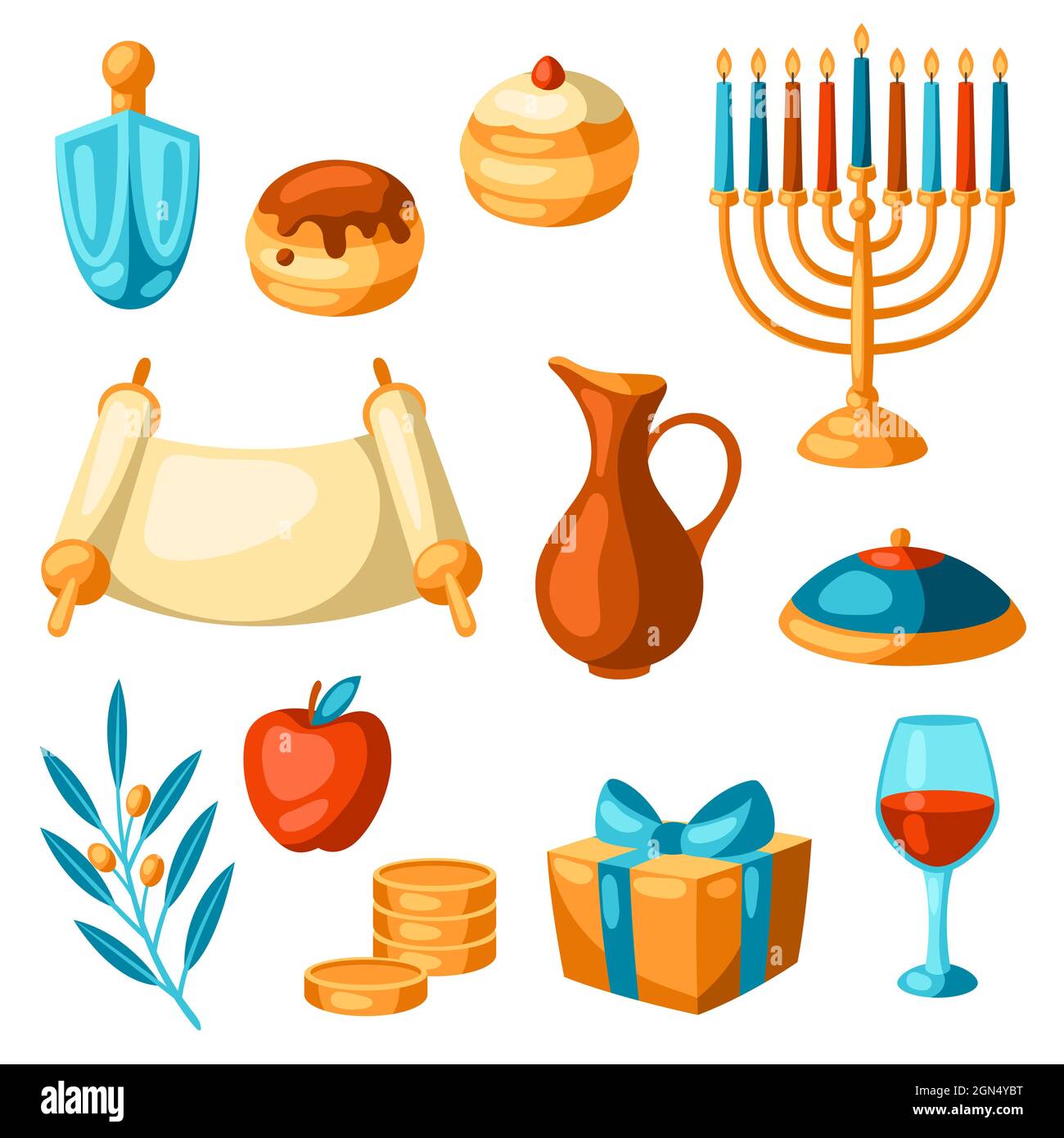 Set of Happy Hanukkah religious symbols. Illustration of holiday ...
