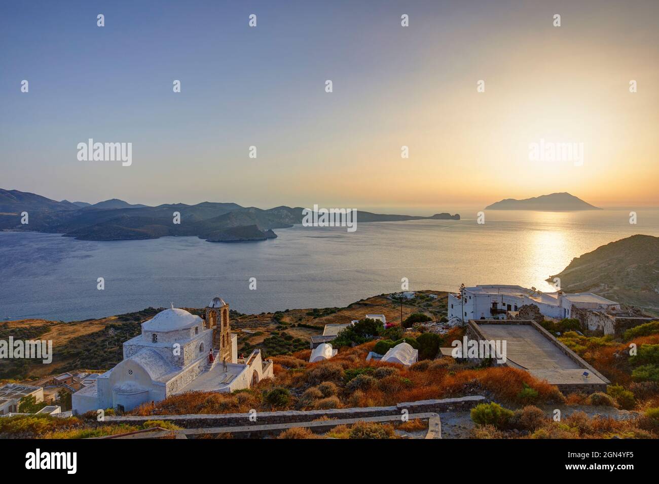 Panagia Thalassitra church from the Plaka castle at sunset, Milos ...