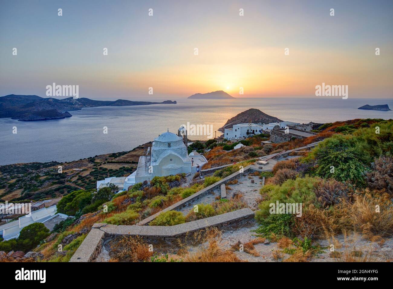Panagia Thalassitra church from the Plaka castle at sunset, Milos ...