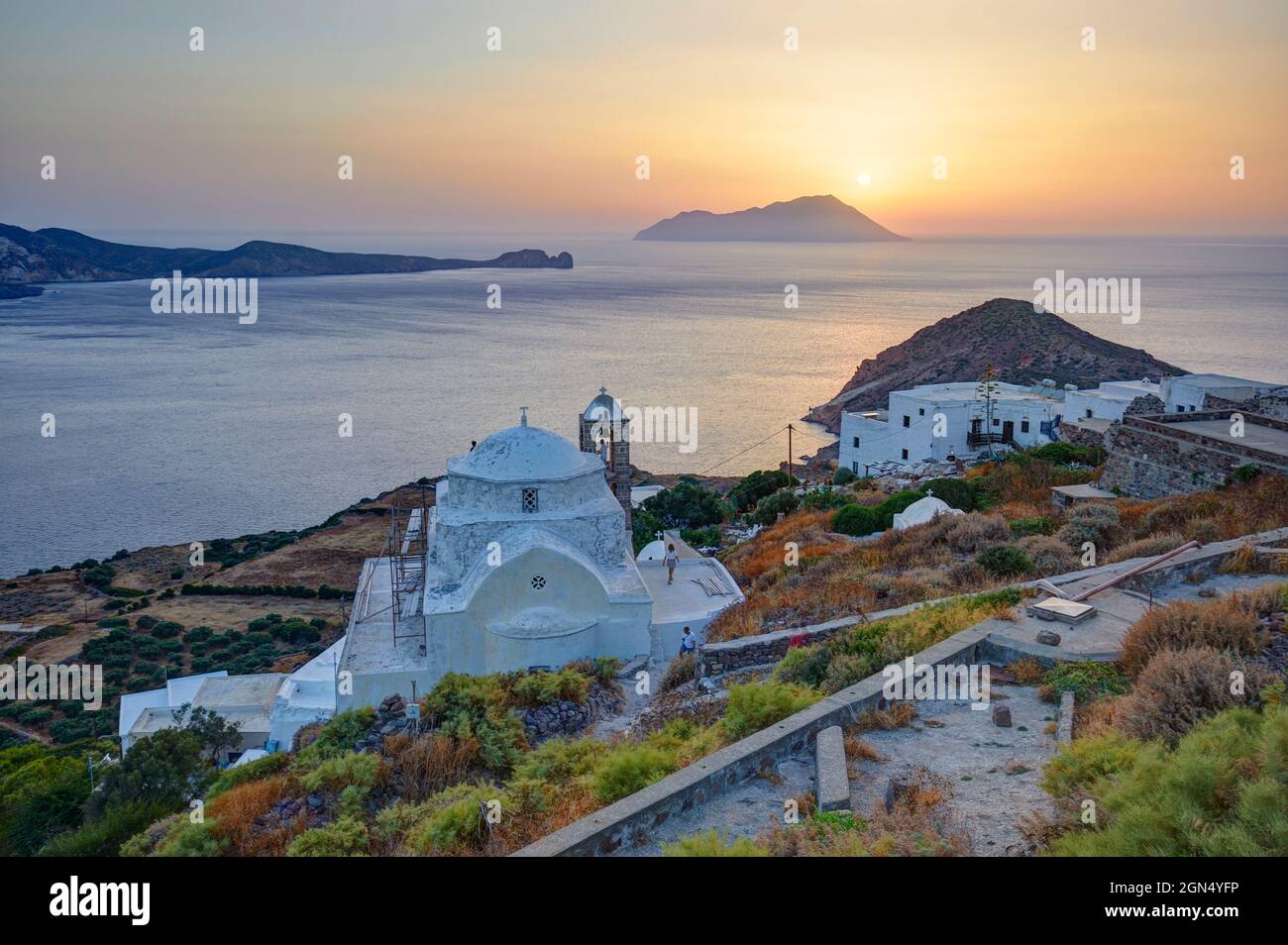 Panagia Thalassitra church from the Plaka castle at sunset, Milos ...