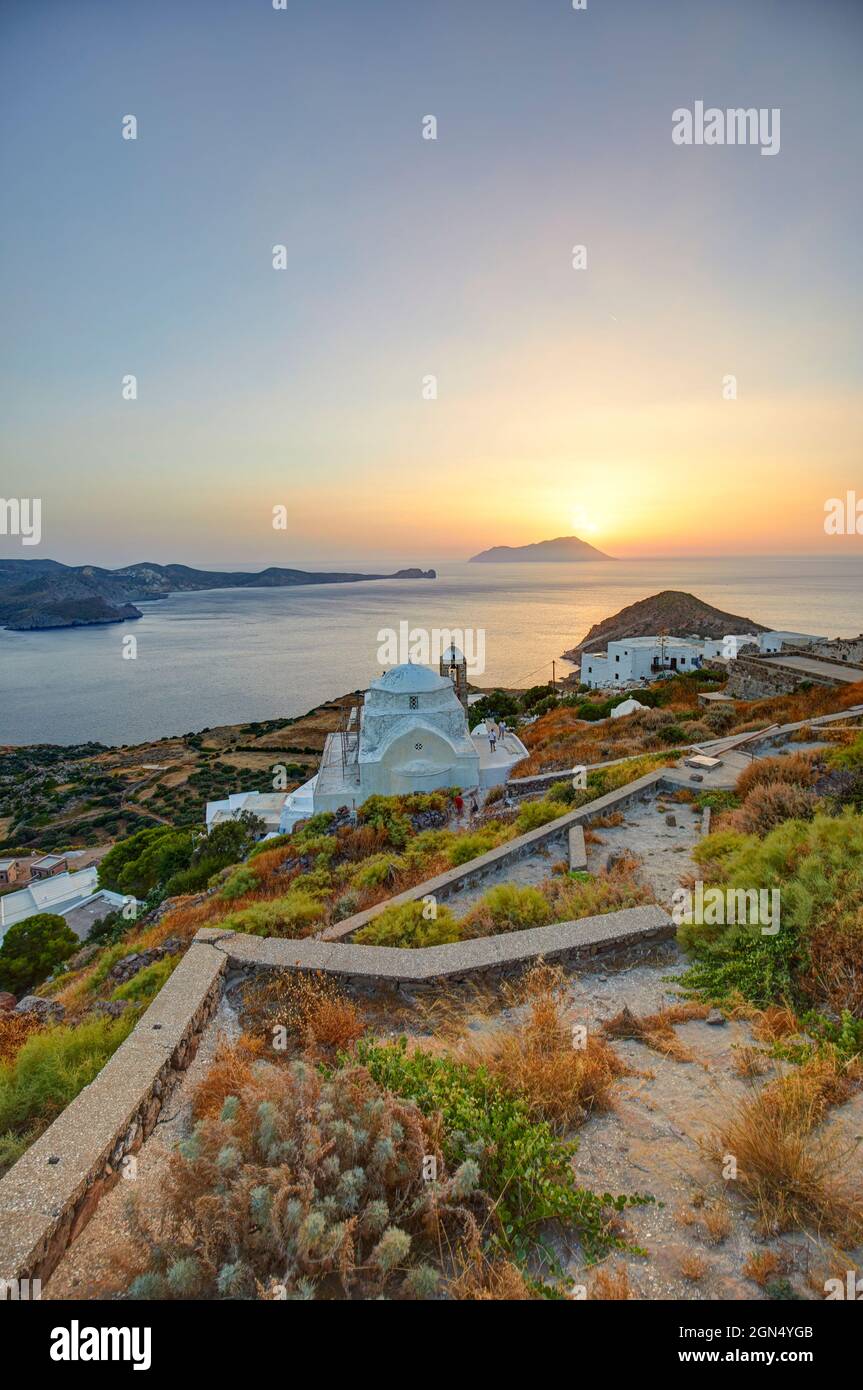 Panagia Thalassitra church from the Plaka castle at sunset, Milos ...