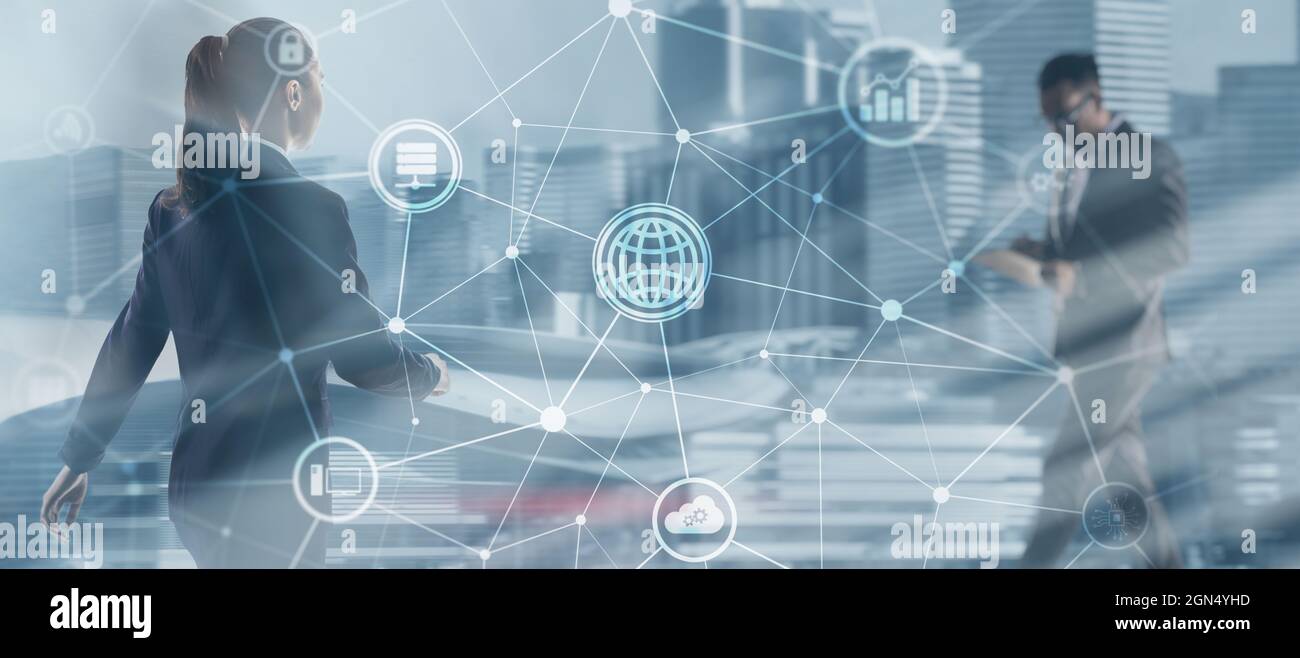 Communications project. Graphics on the background of office workers ...