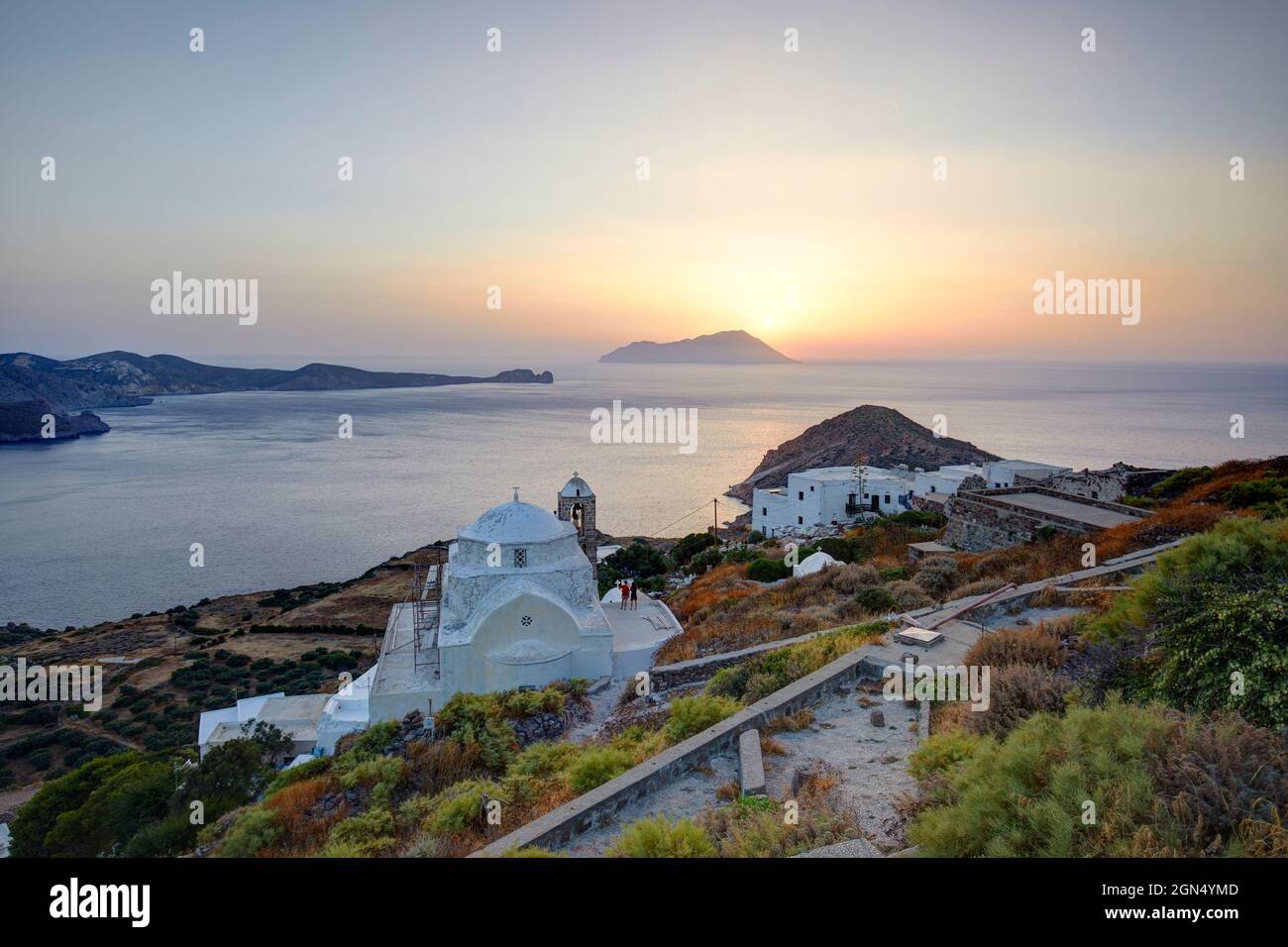 Panagia Thalassitra church from the Plaka castle at sunset, Milos ...