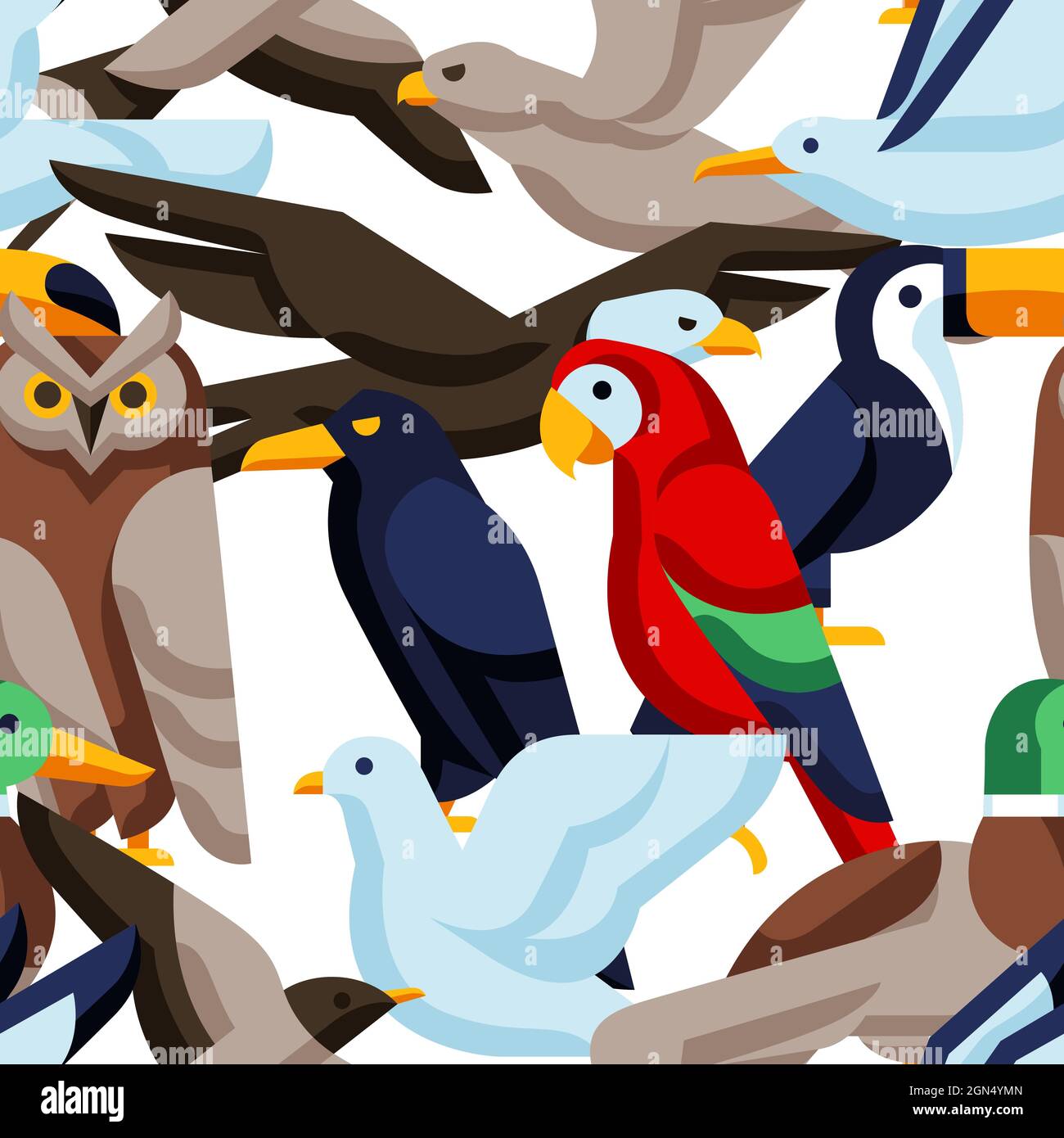 Seamless pattern with stylized birds. Image of wild birds in simple ...