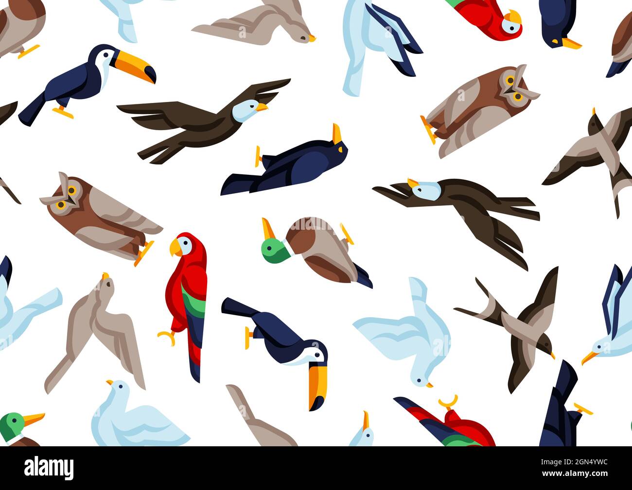 Seamless pattern with stylized birds. Image of wild birds in simple ...