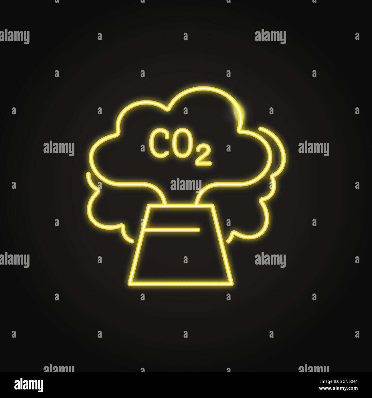 Neon carbon emission icon in line style. Plant chimney with co2 cloud ...