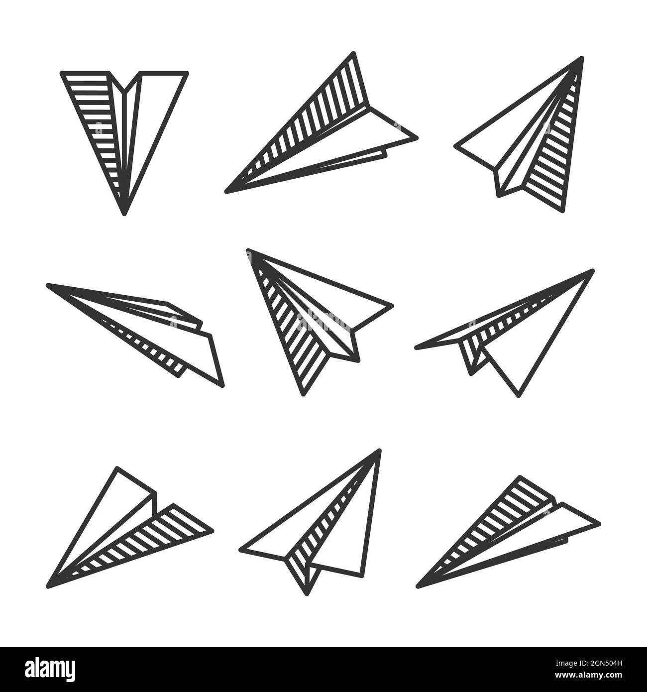 Various hand drawn paper planes. Black doodle airplanes. Aircraft icon ...
