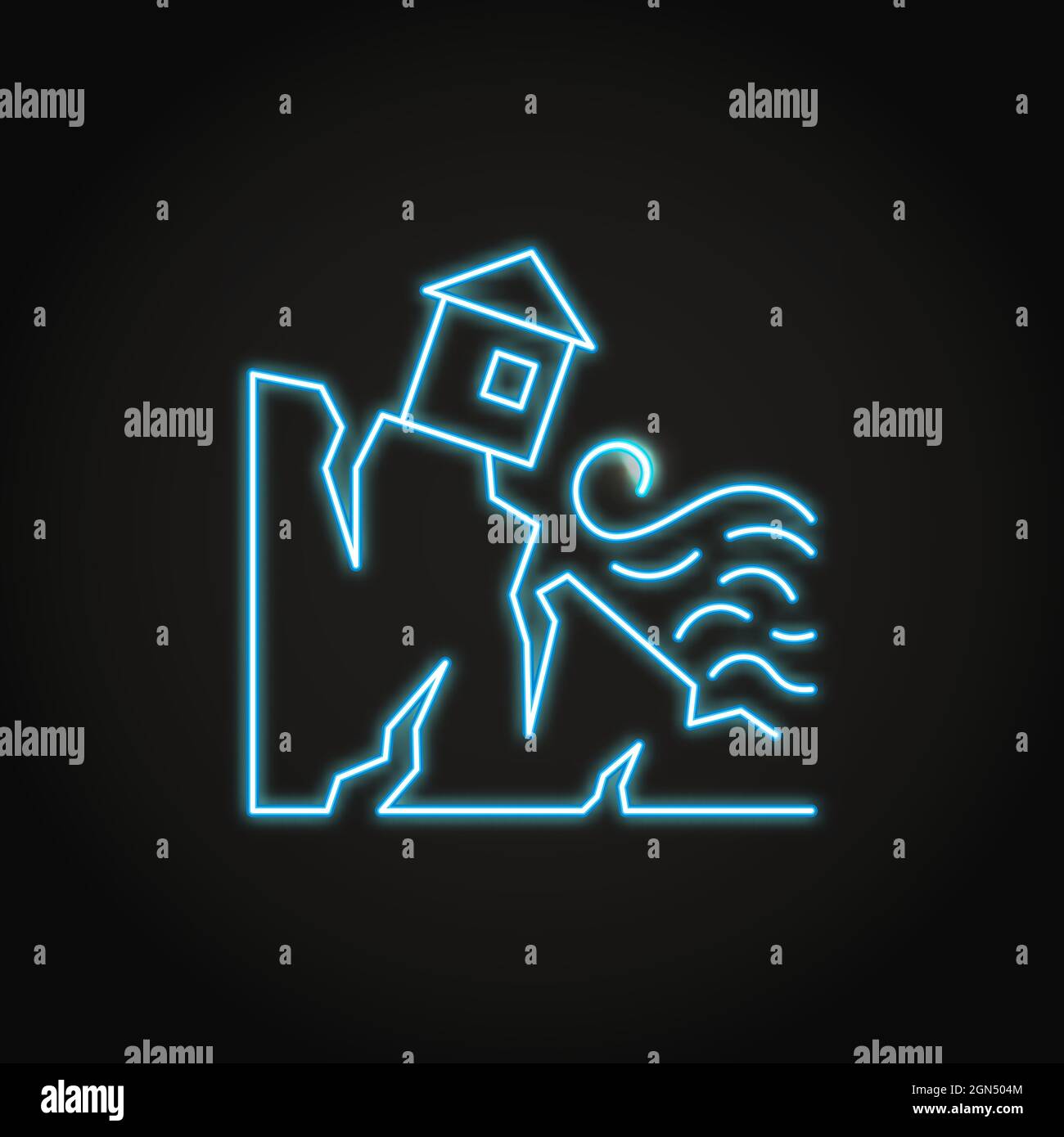 Neon coastal erosion icon in line style. Coast destruction by waves ...