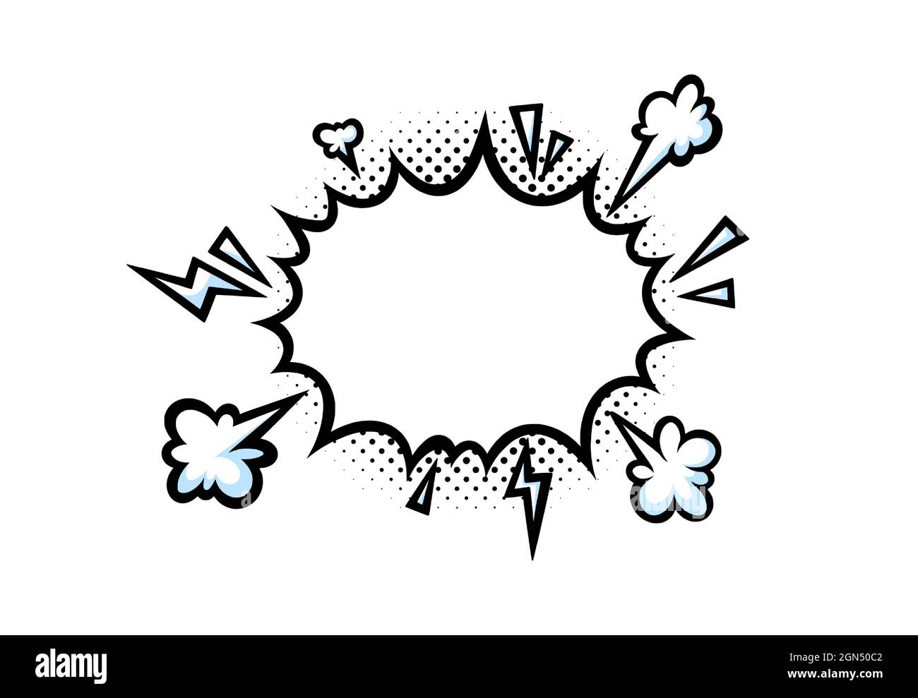 Comic boom speech bubble with lightnings and halftone. Puff shape for ...