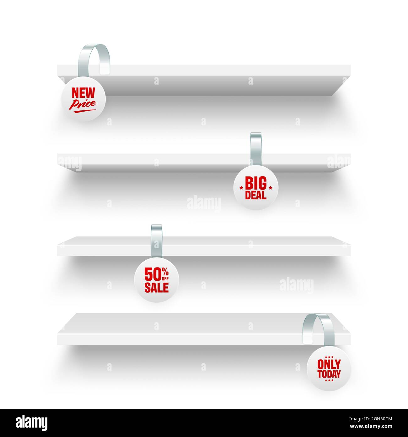 Store shelves and supermarket promotional wobblers isolated on white ...