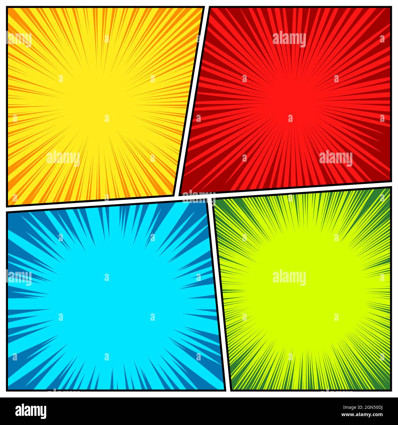 Comic book colorful radial lines collection. Cartoon comics background ...