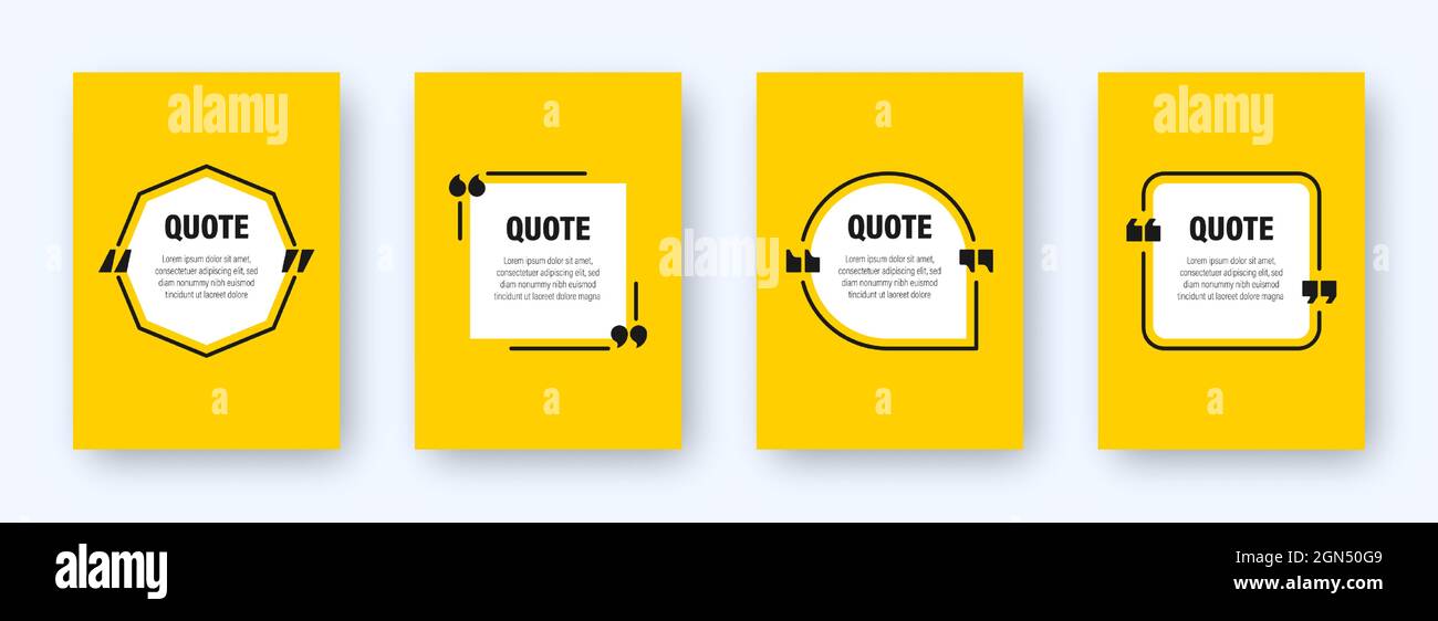 Set of modern yellow banners with quote frames. Speech bubbles with ...