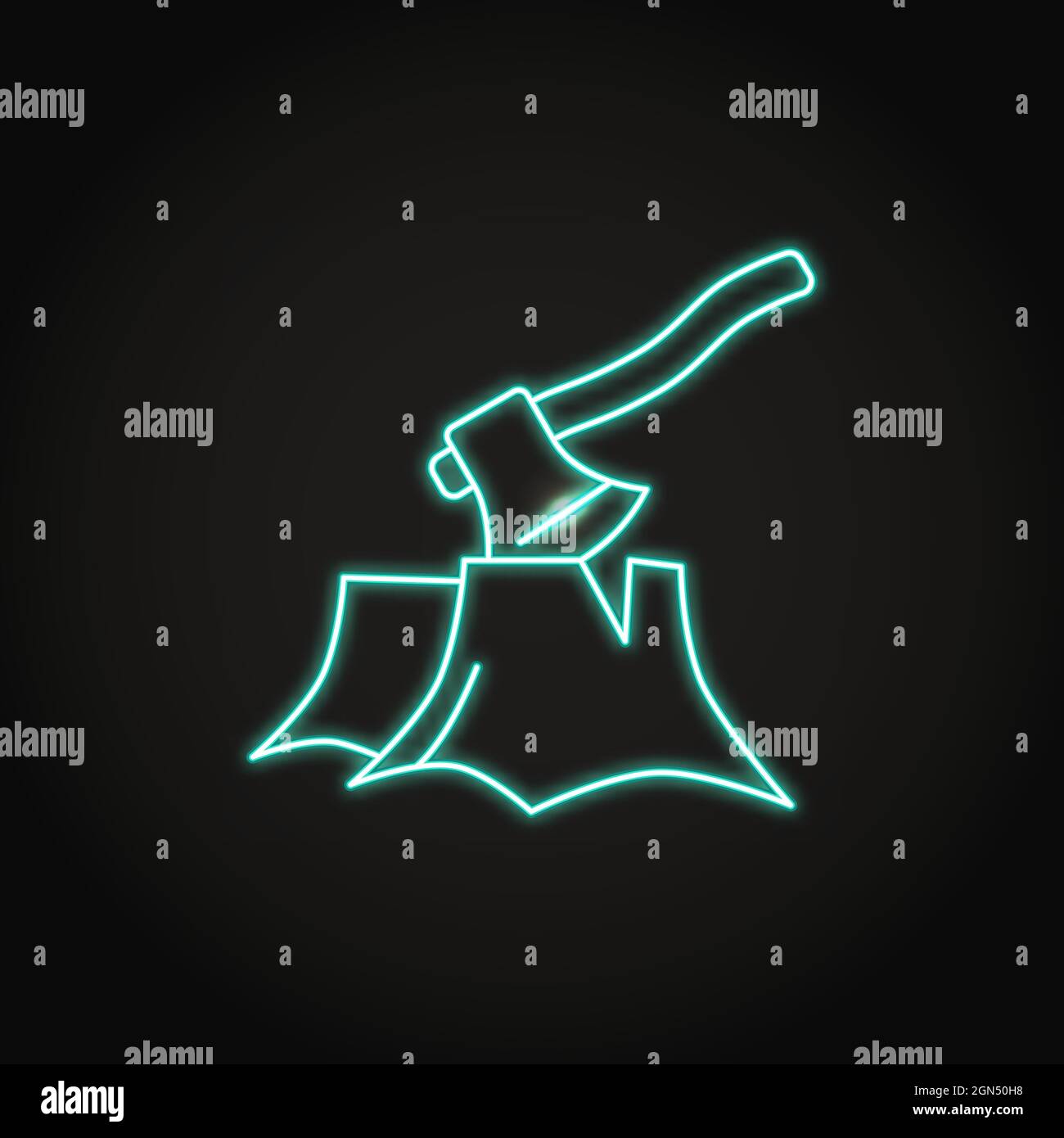 Neon logging icon in thin line style. Deforestation symbol. Tree stump ...