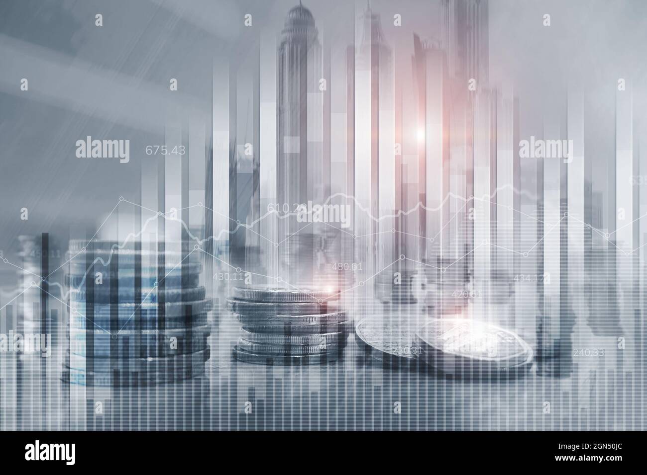 Abstract diagrams on the background of coins and cities Stock Photo - Alamy