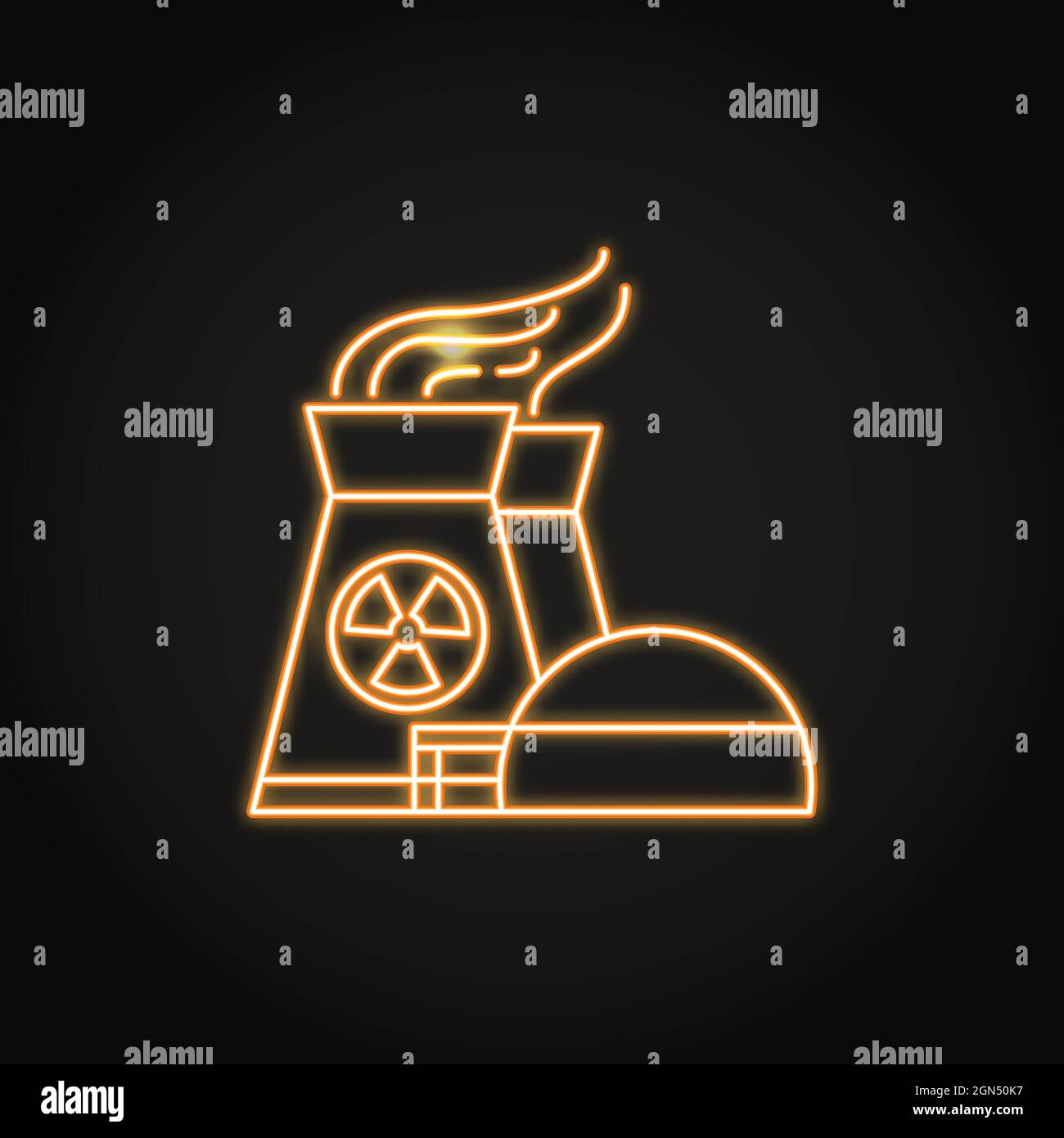 Neon nuclear power plant icon in line style. Energy station symbol ...