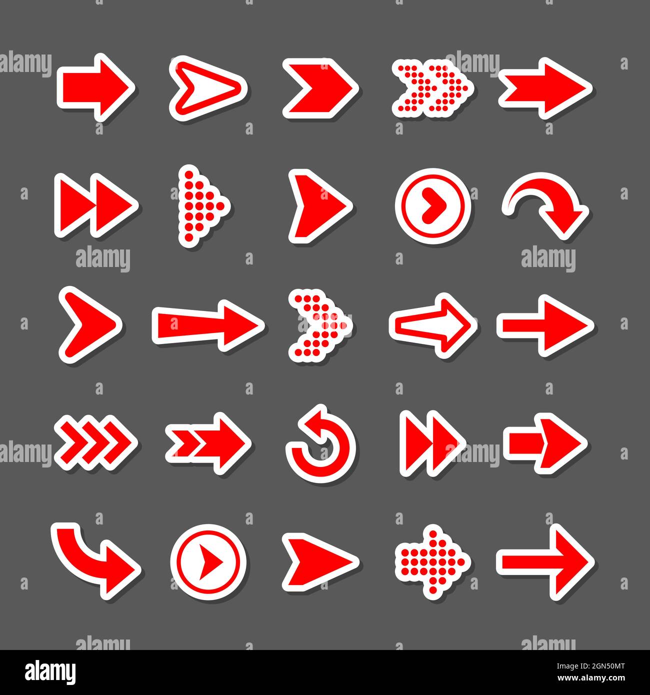 Colorful arrow stickers set. Red cursor icons, pointers collection ...