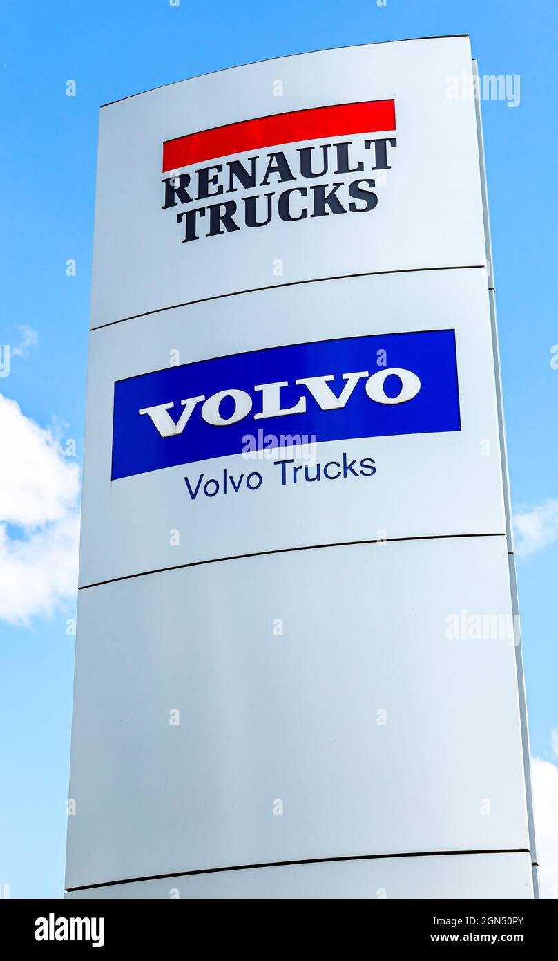 Samara, Russia - July 2, 2021: Renault and Volvo vehicles dealership ...