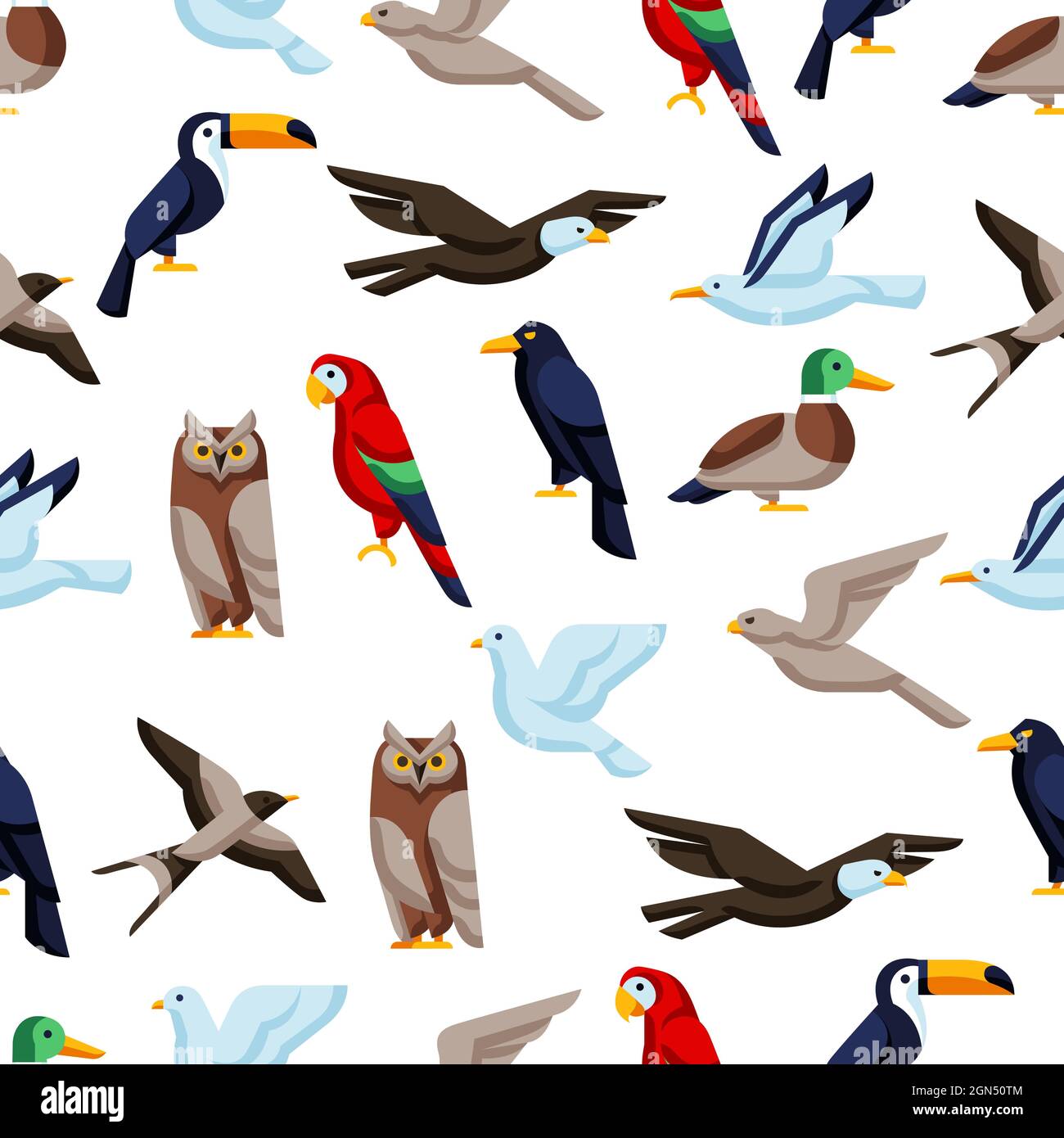 Seamless pattern with stylized birds. Image of wild birds in simple ...