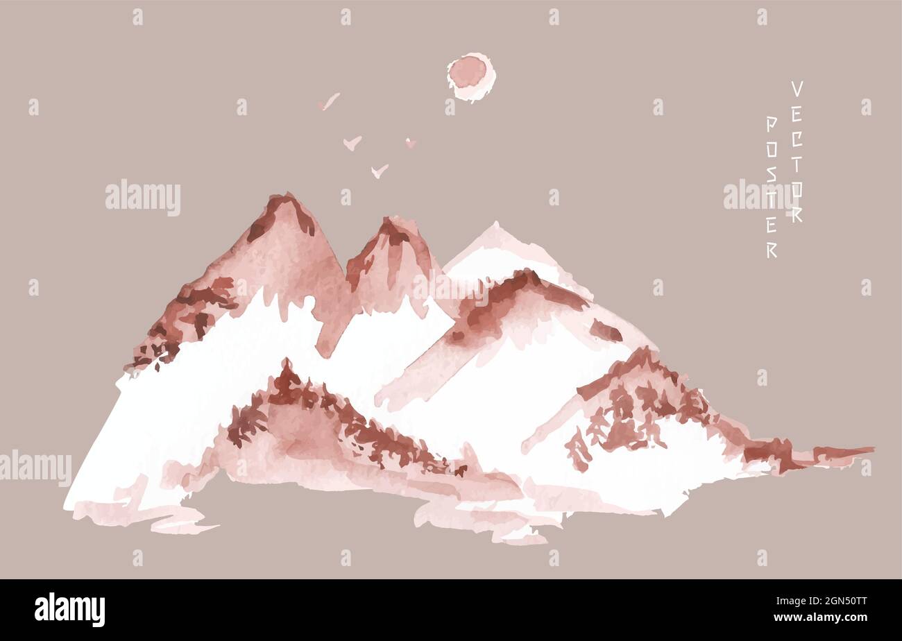 Mountain landscape watercolor. Vector illustration. For poster Stock ...