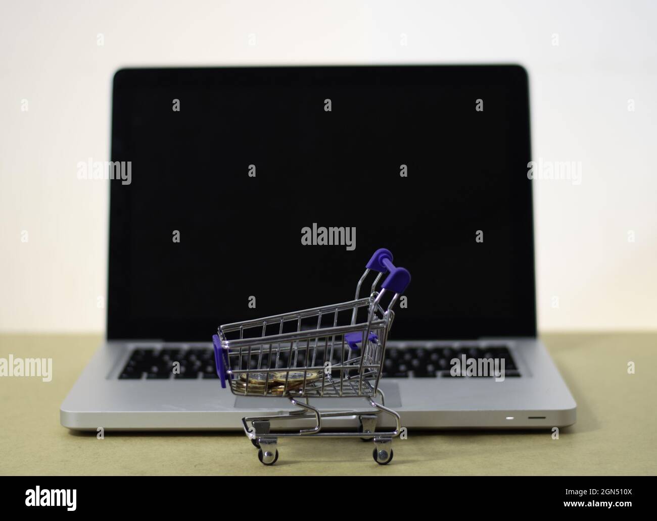 Closeup shot of a laptop with a trolley - online shopping concept Stock ...