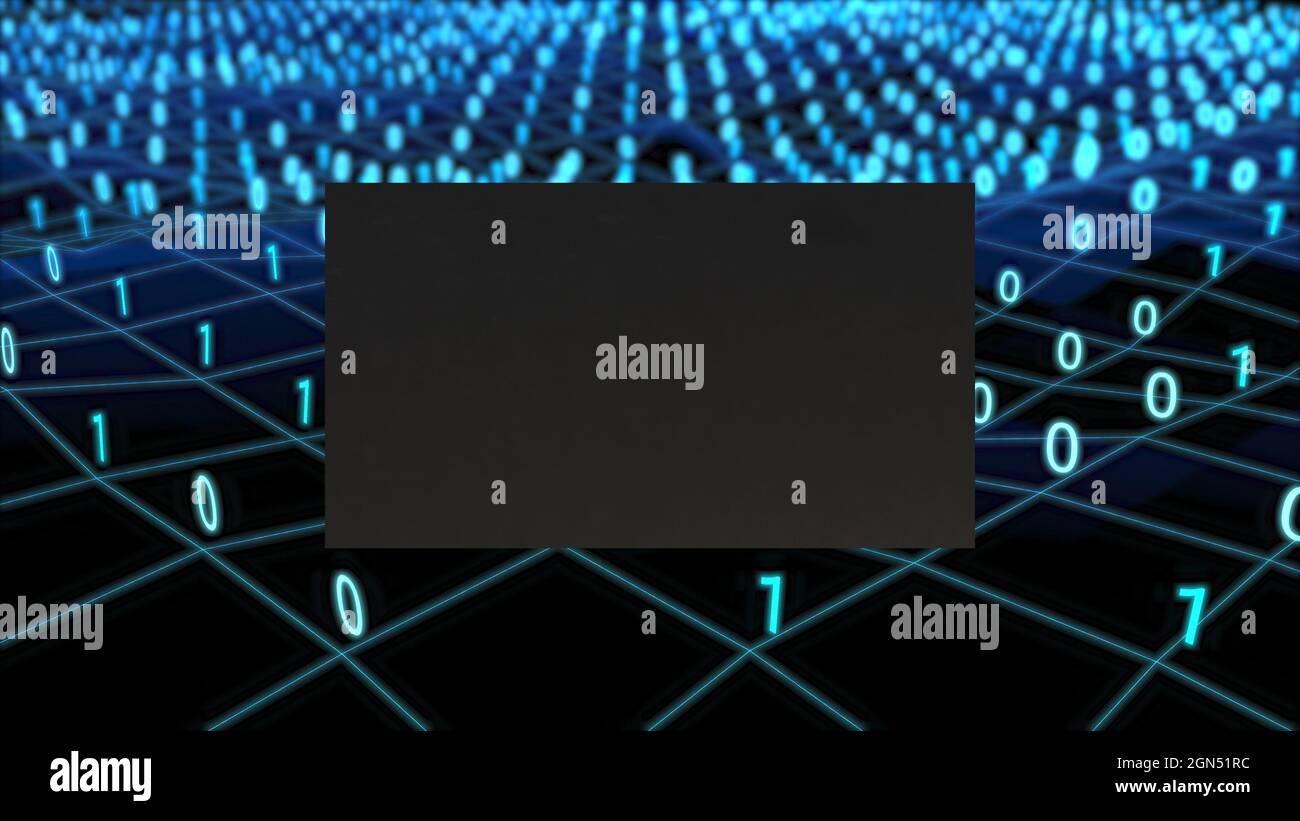 3D illustration of geometric patterns with binary digits and a black ...