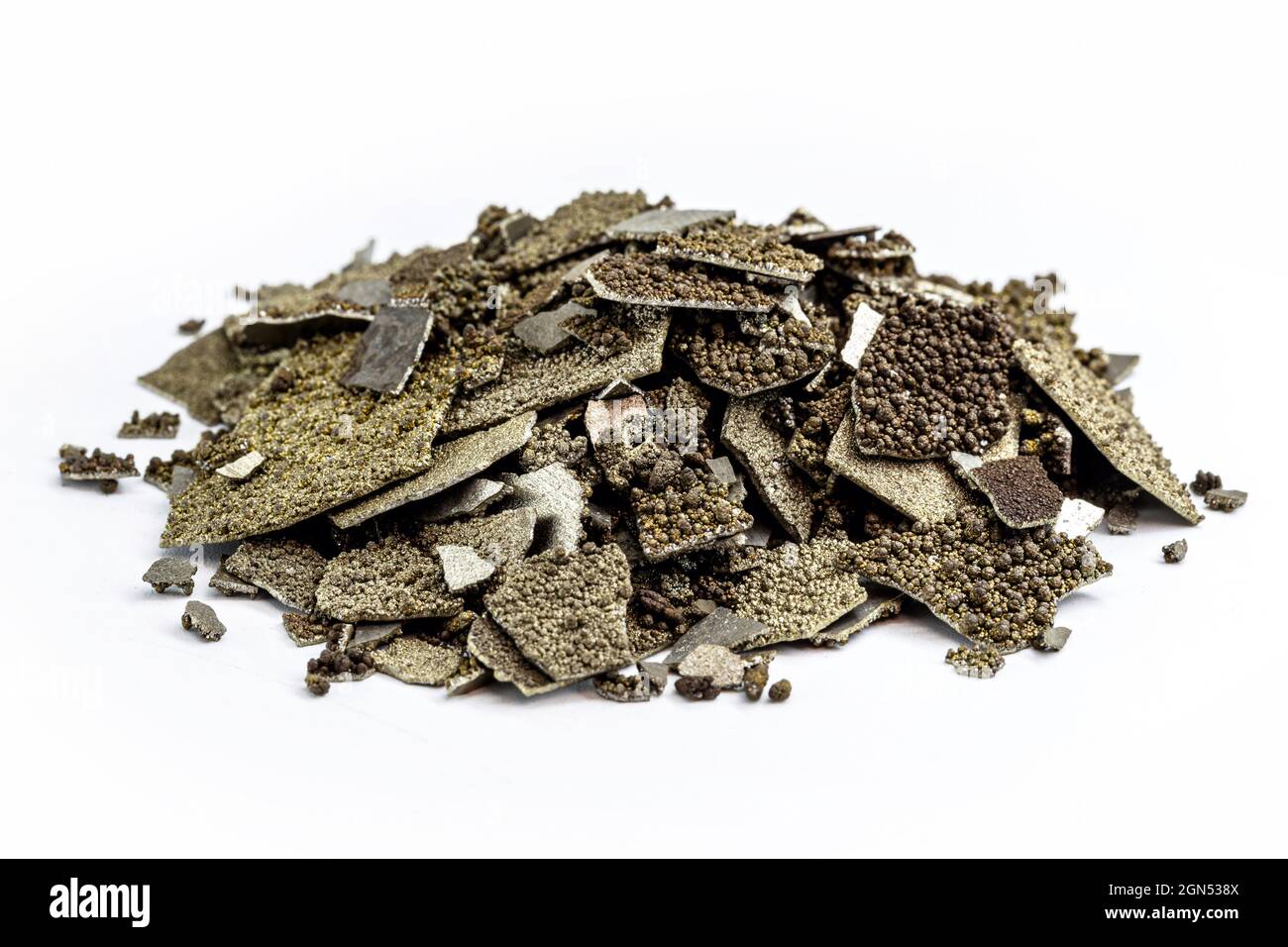 Manganese samples, flaked pure manganese metal used in industry ...