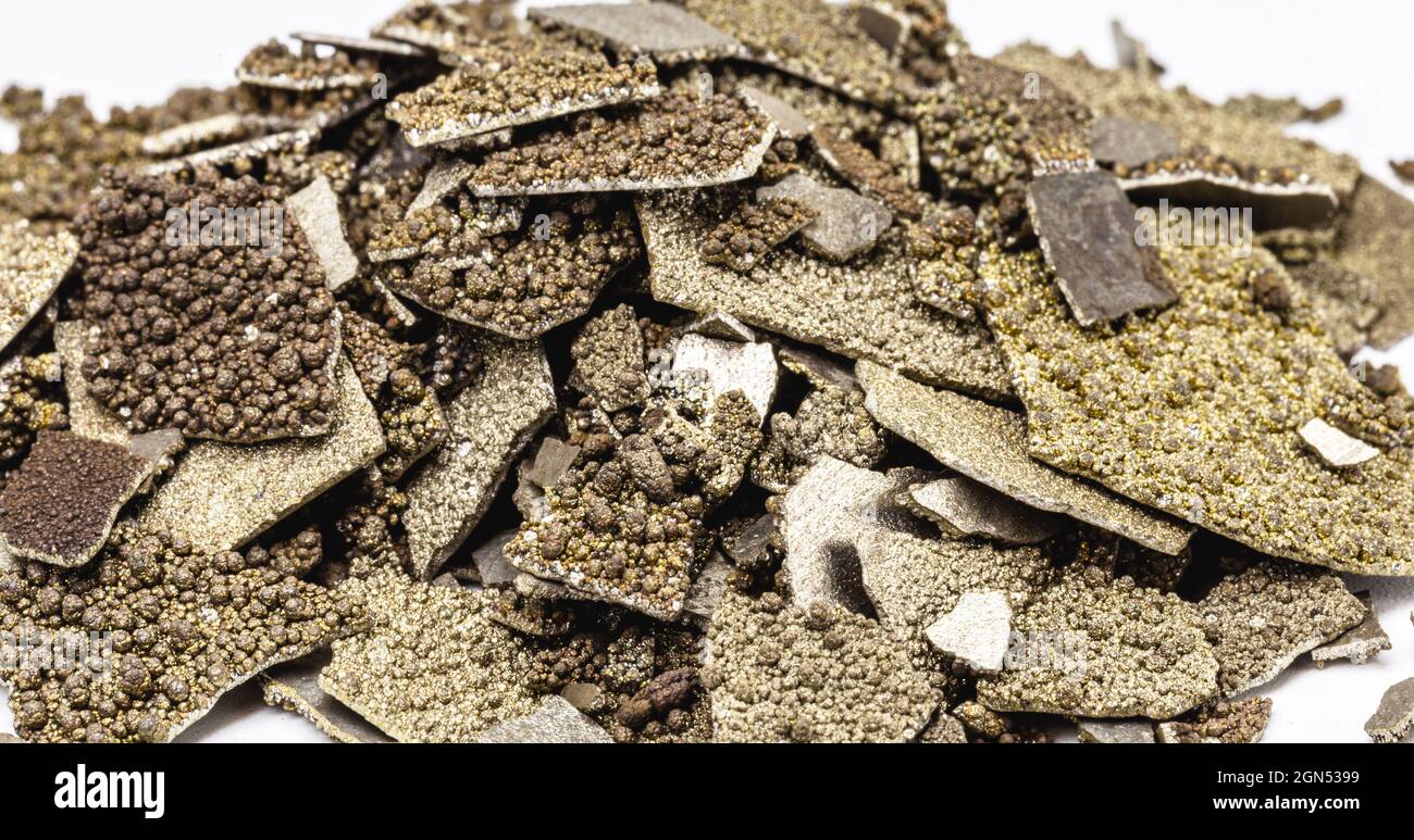 Manganese samples, flaked pure manganese metal used in industry ...