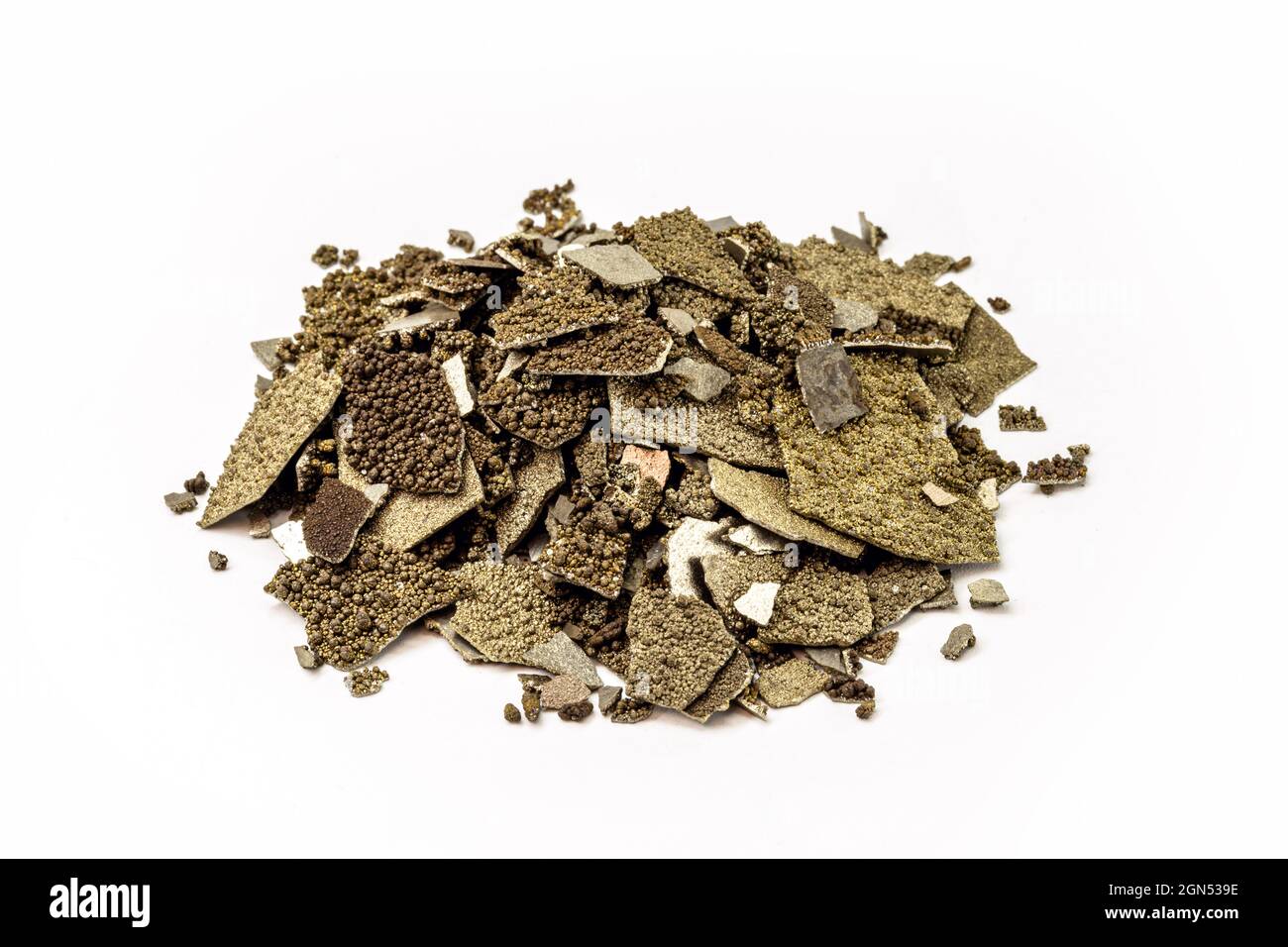 Manganese samples, flaked pure manganese metal used in industry ...