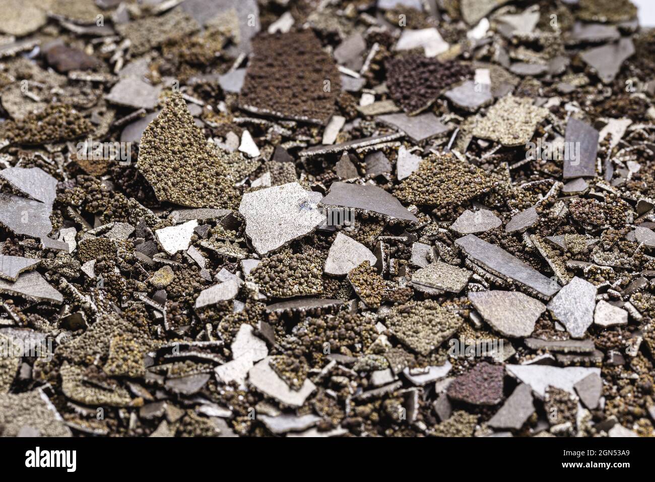 Manganese samples, flaked pure manganese metal used in industry ...