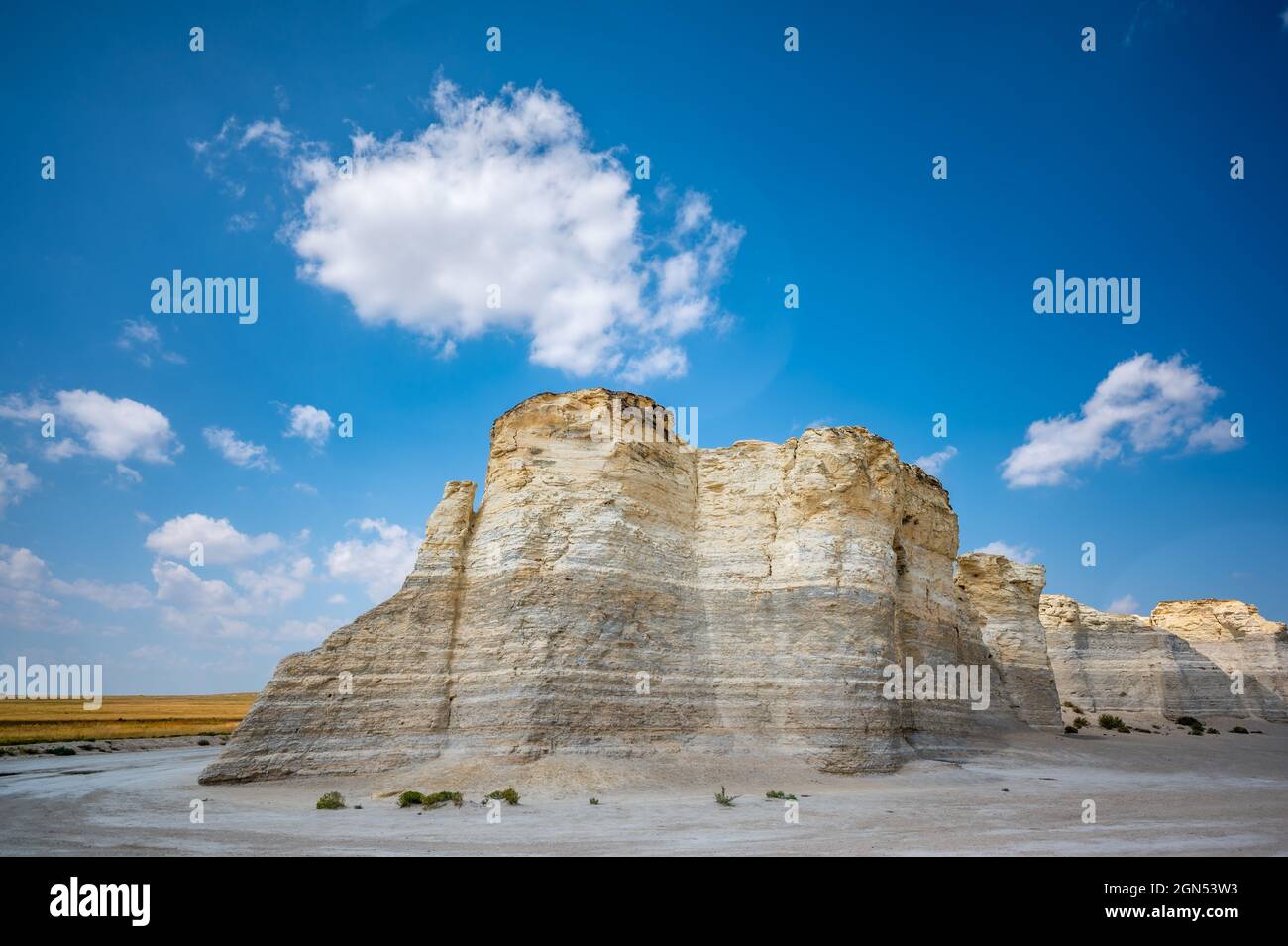 Monument Rocks in Grove County, Kansas. The chalk rock formation is a ...