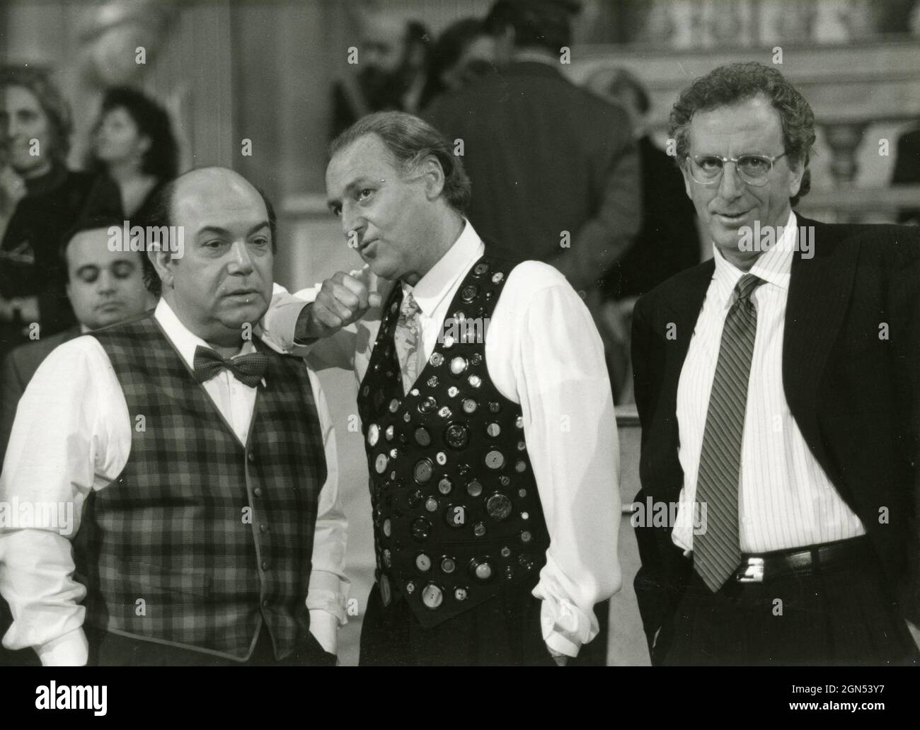 Italian actors and comedians Renzo Arbore and Lino Banfi, 1970s Stock ...