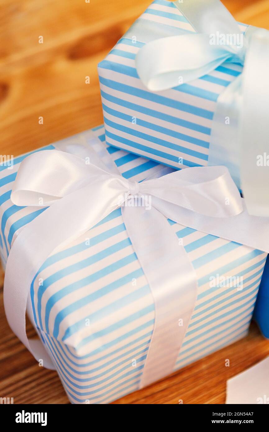 Pile of gift boxes stacked close up Stock Photo - Alamy
