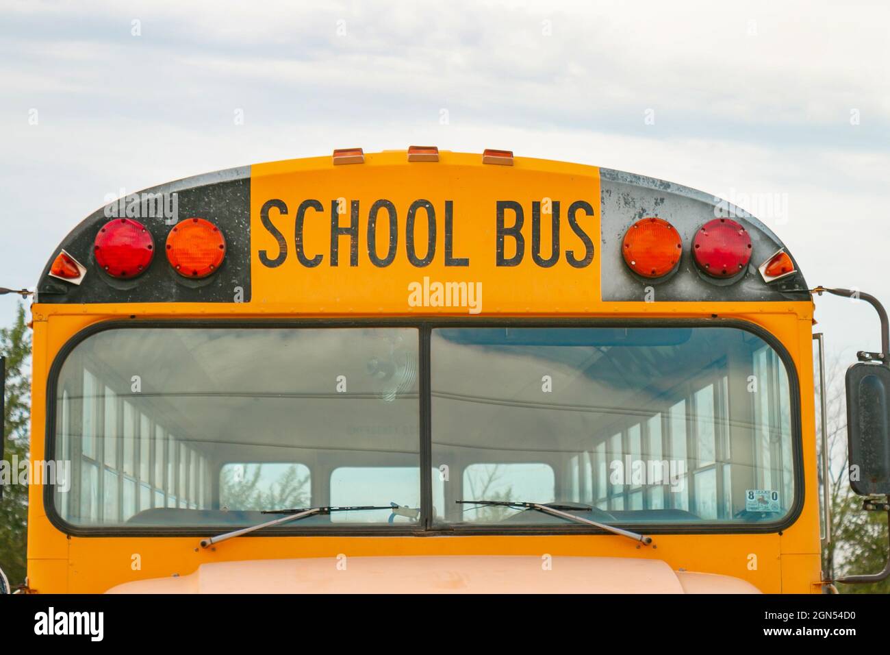 close up of front of American yellow school bus on Route 66 USA Stock ...