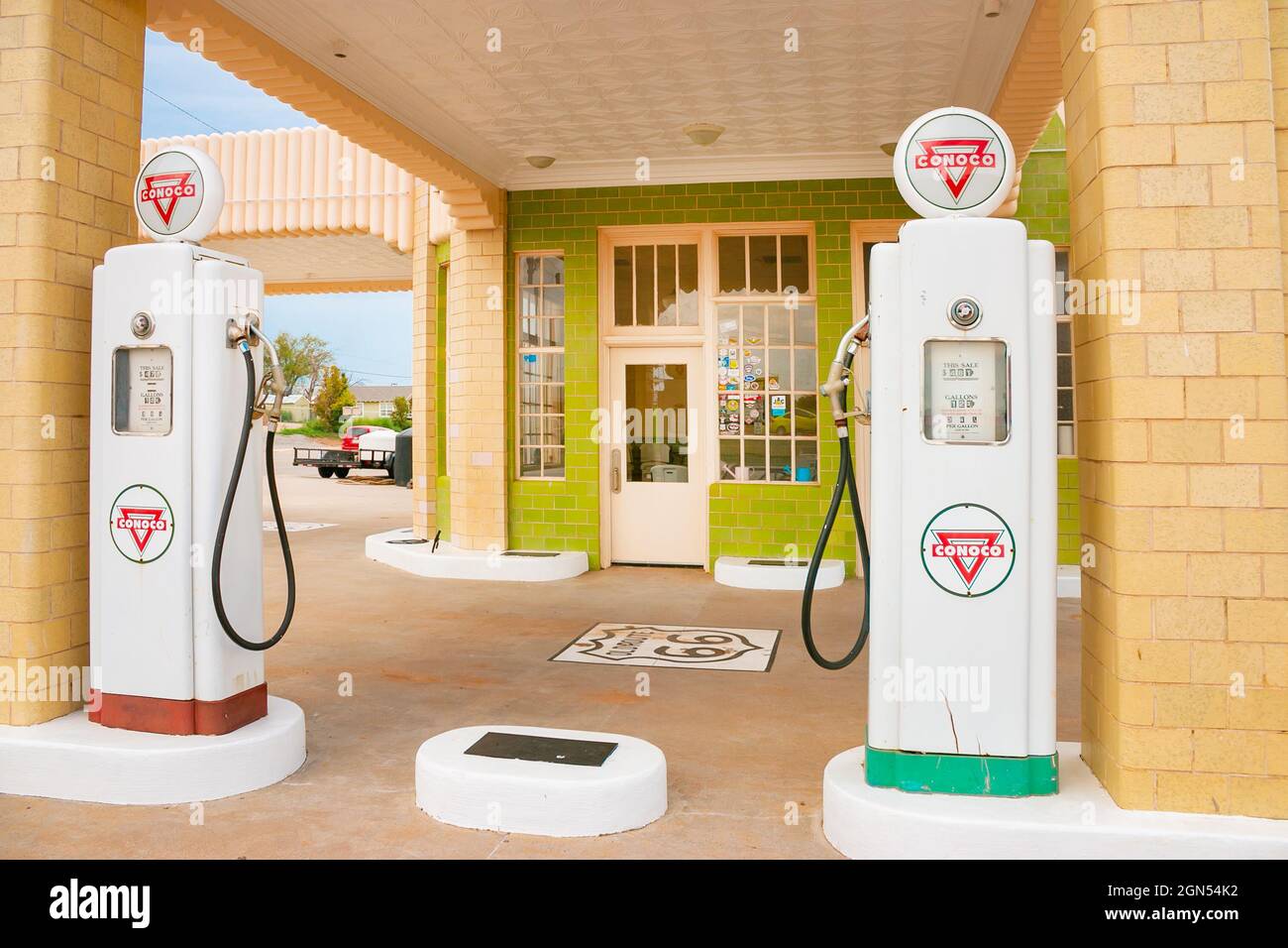 vintage Conoco gas pumps at gas station at U drop inn in shamrock Texas ...