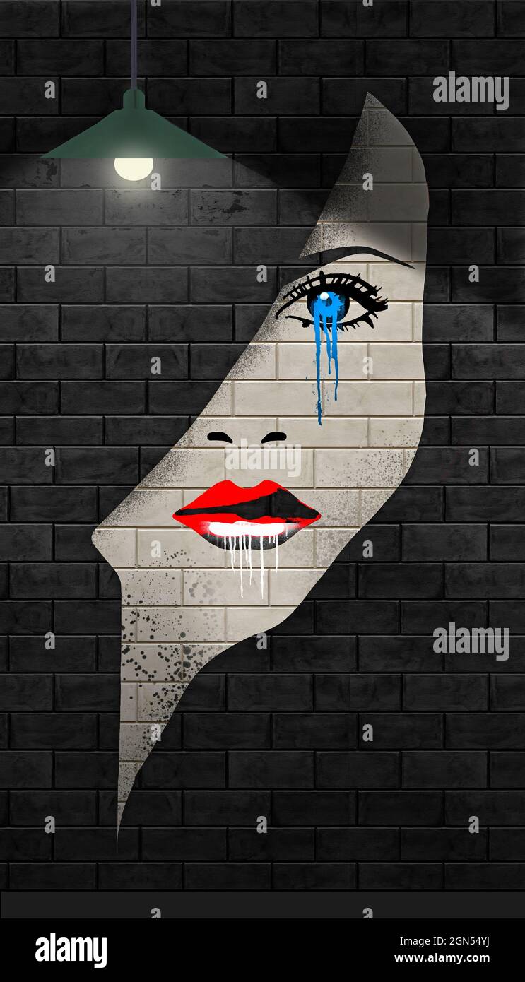 Sad face graffiti on wall hi-res stock photography and images - Alamy