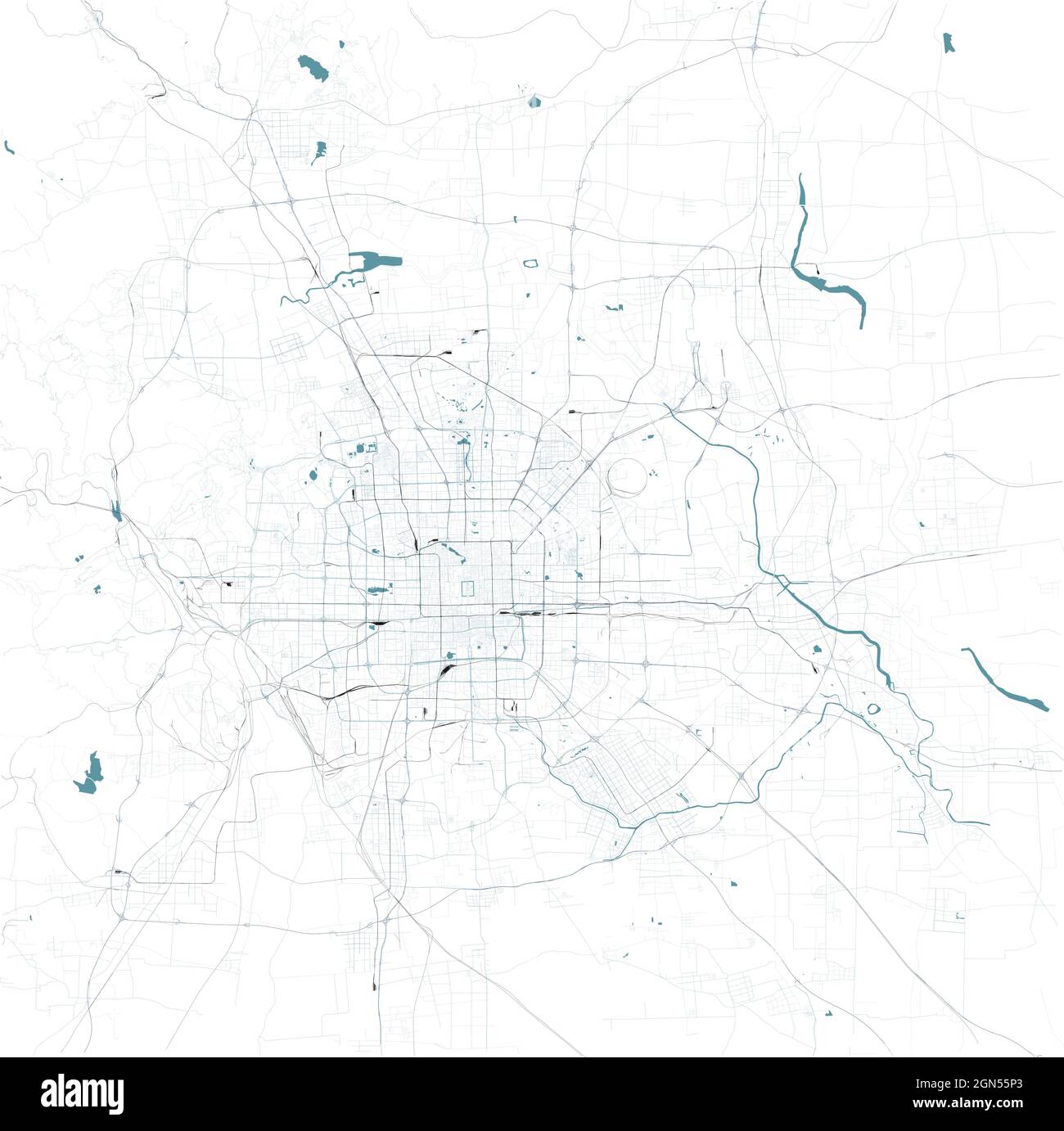 Satellite view of the city of Beijing, China. Vector map of the city ...