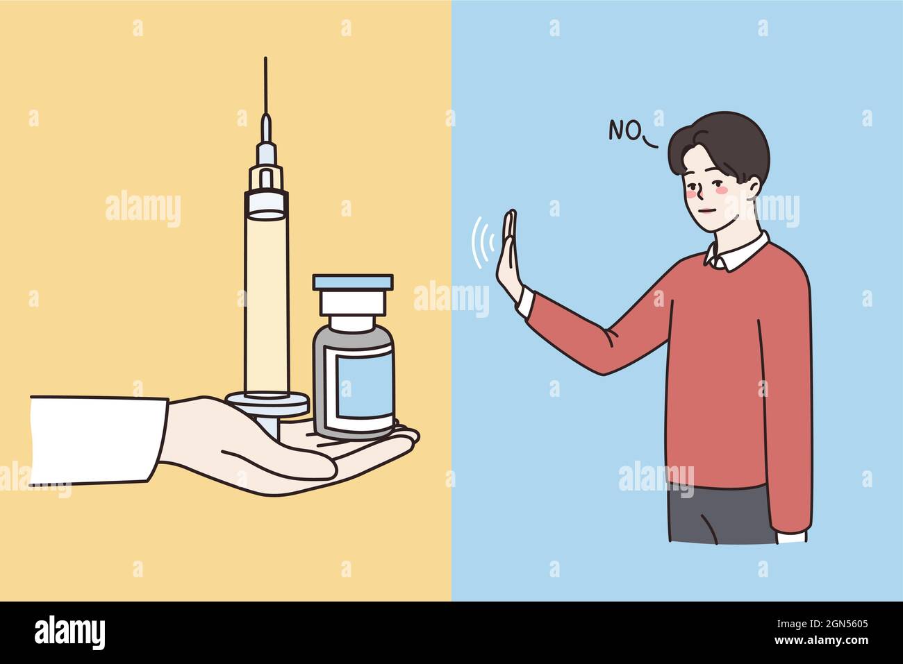 Refusal from drugs and narcotic concept. Young male standing saying no ...