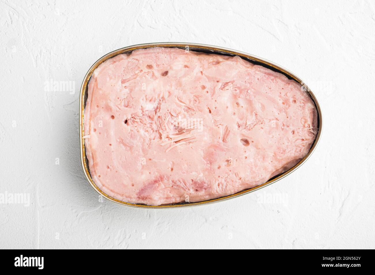 Canned food, luncheon meat ham set, on white stone table background ...