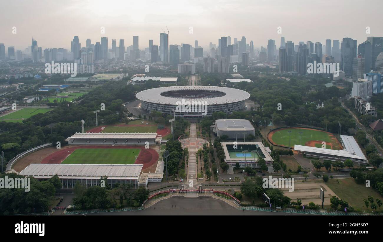 Aerial top view of the Beautiful scenery of Senayan Stadium. with ...