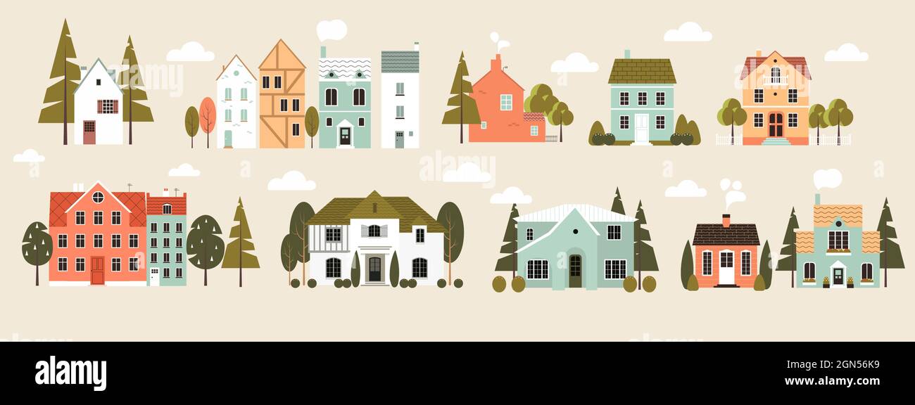 Tiny cute small buildings with windows Stock Vector Image & Art - Alamy